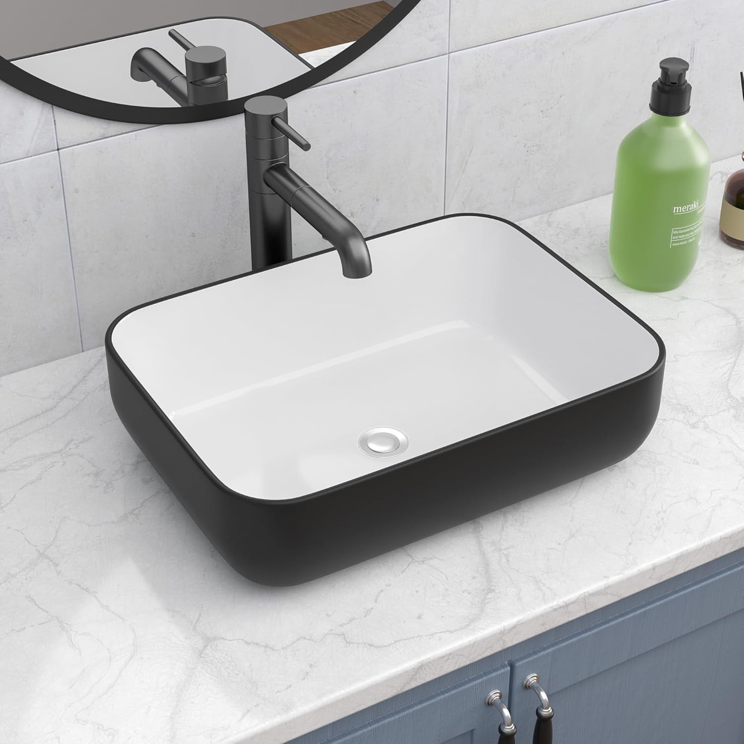 20x15 Inch Rectangular Vessel Sink - Black Ceramic Porcelain Bathroom ...