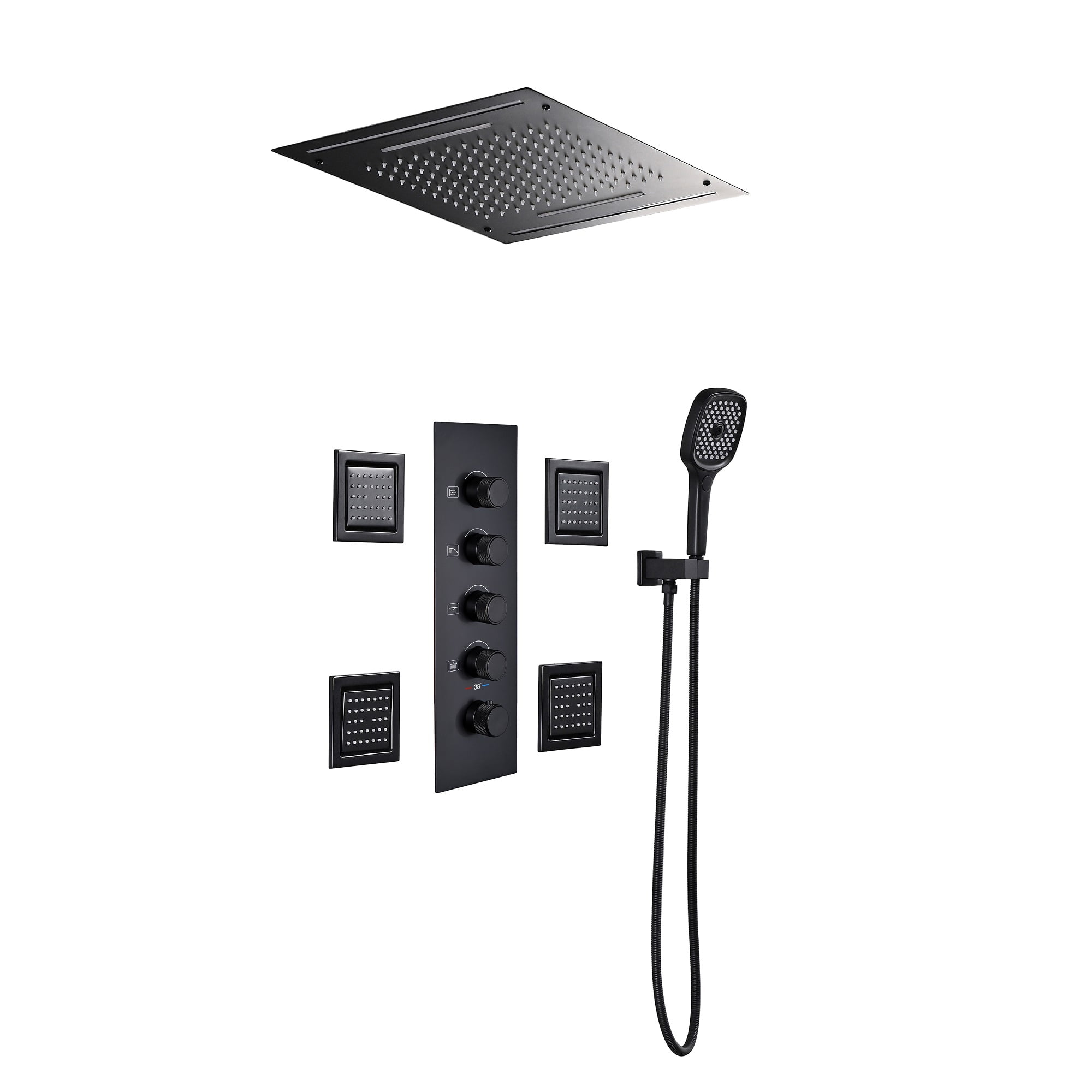 20x15 inch Thermostatic Ceiling Mounted LED Two Functions Rainfall ...
