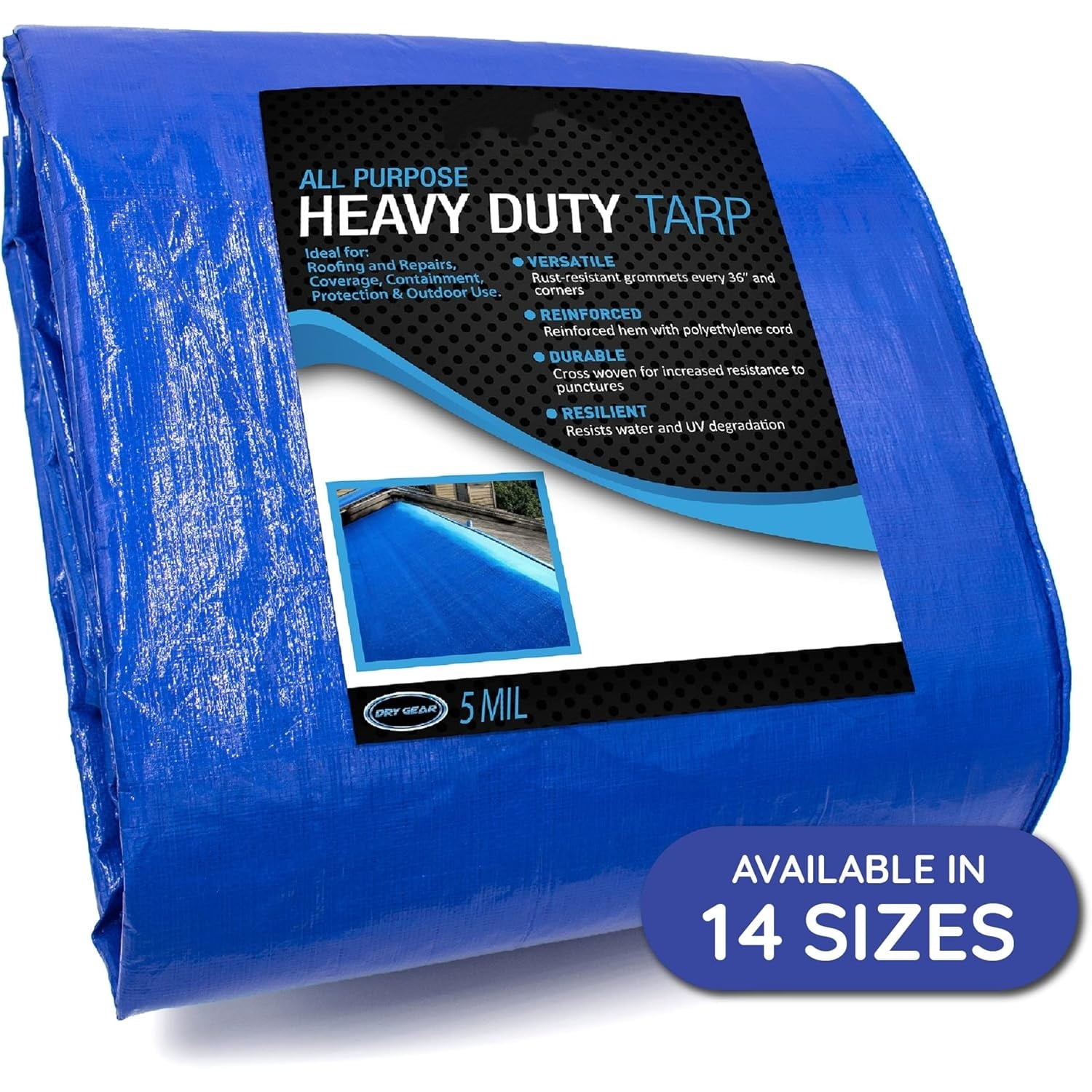 20x20 Blue Waterproof Tarp – Heavy Duty 5 MIL Thick Outdoor Tarpaulin ...