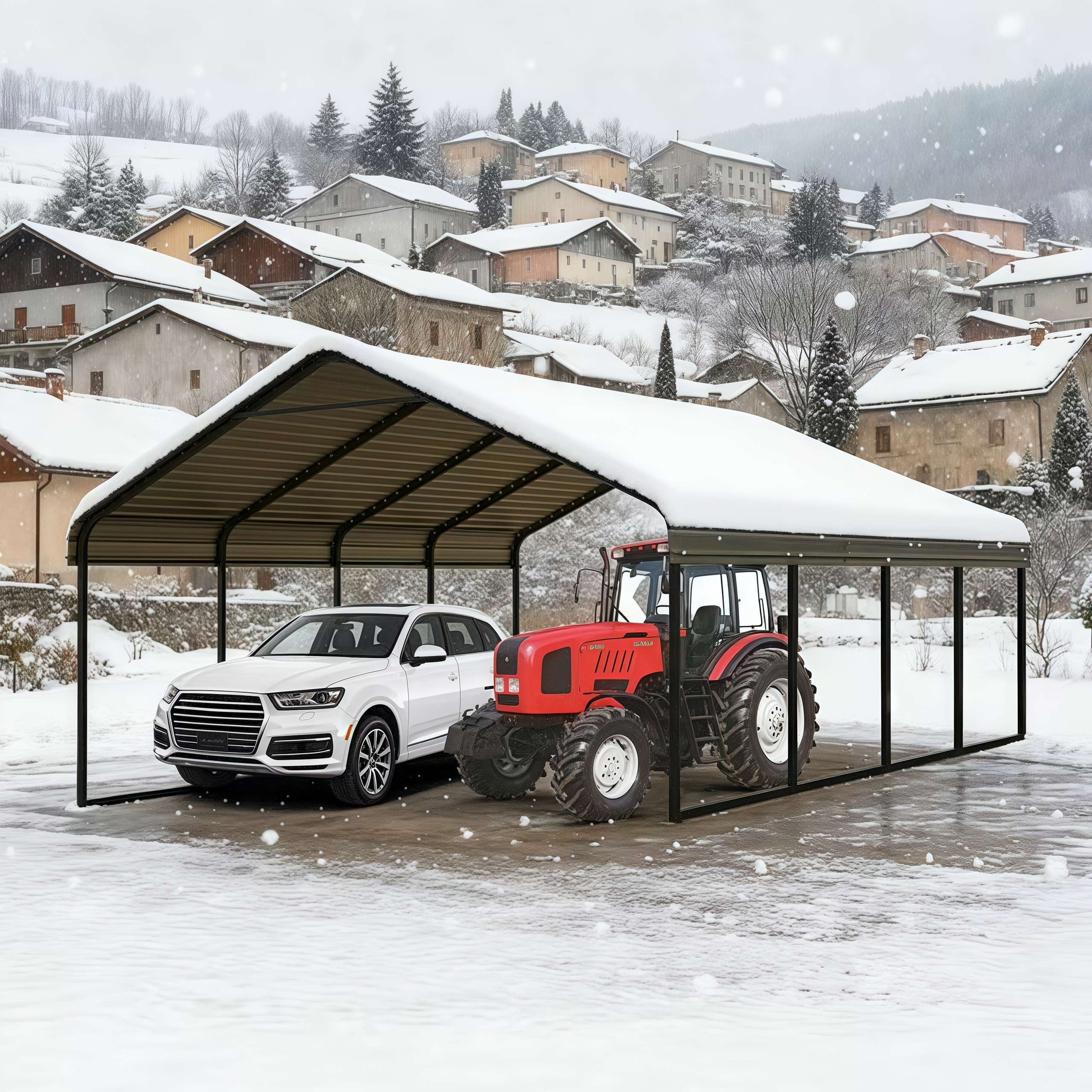 20x20 FT Heavy Duty Metal Carport - Galvanized Steel Frame & Roof, All ...