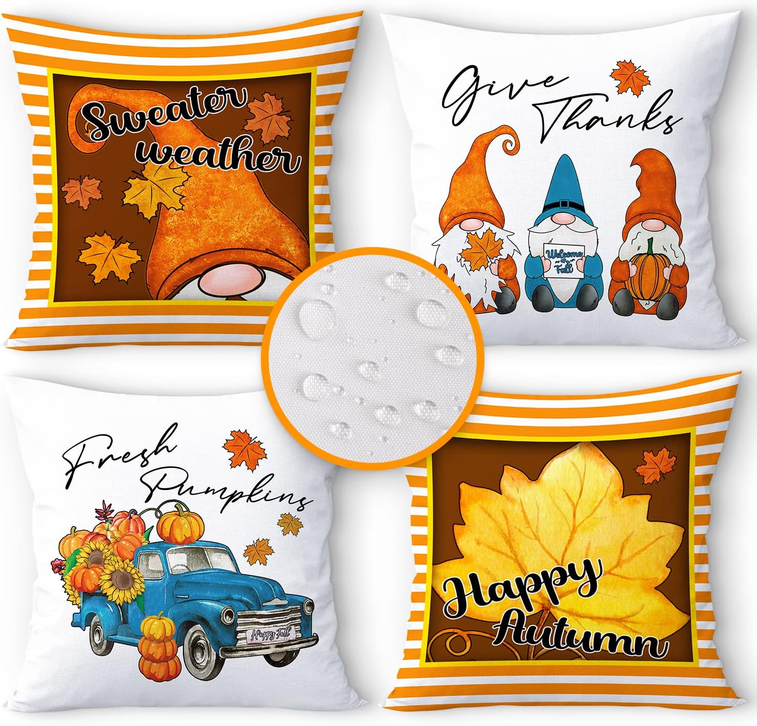 20x20 Fall Outdoor Throw Pillow Covers Set of 4, Gnome Maple Leaves ...