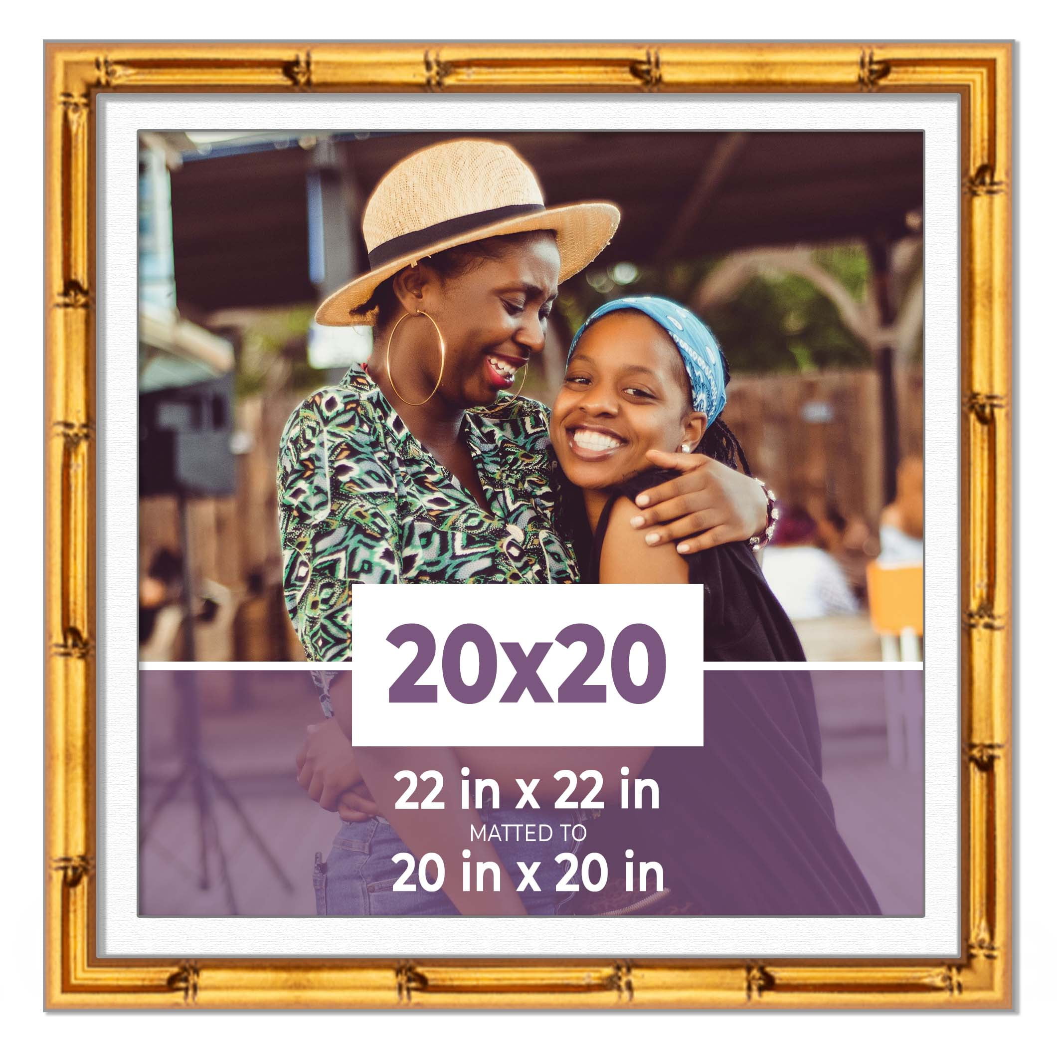 20x20 Frame Gold Bamboo With White Picture Mat For 20x20 Photo - Gold ...