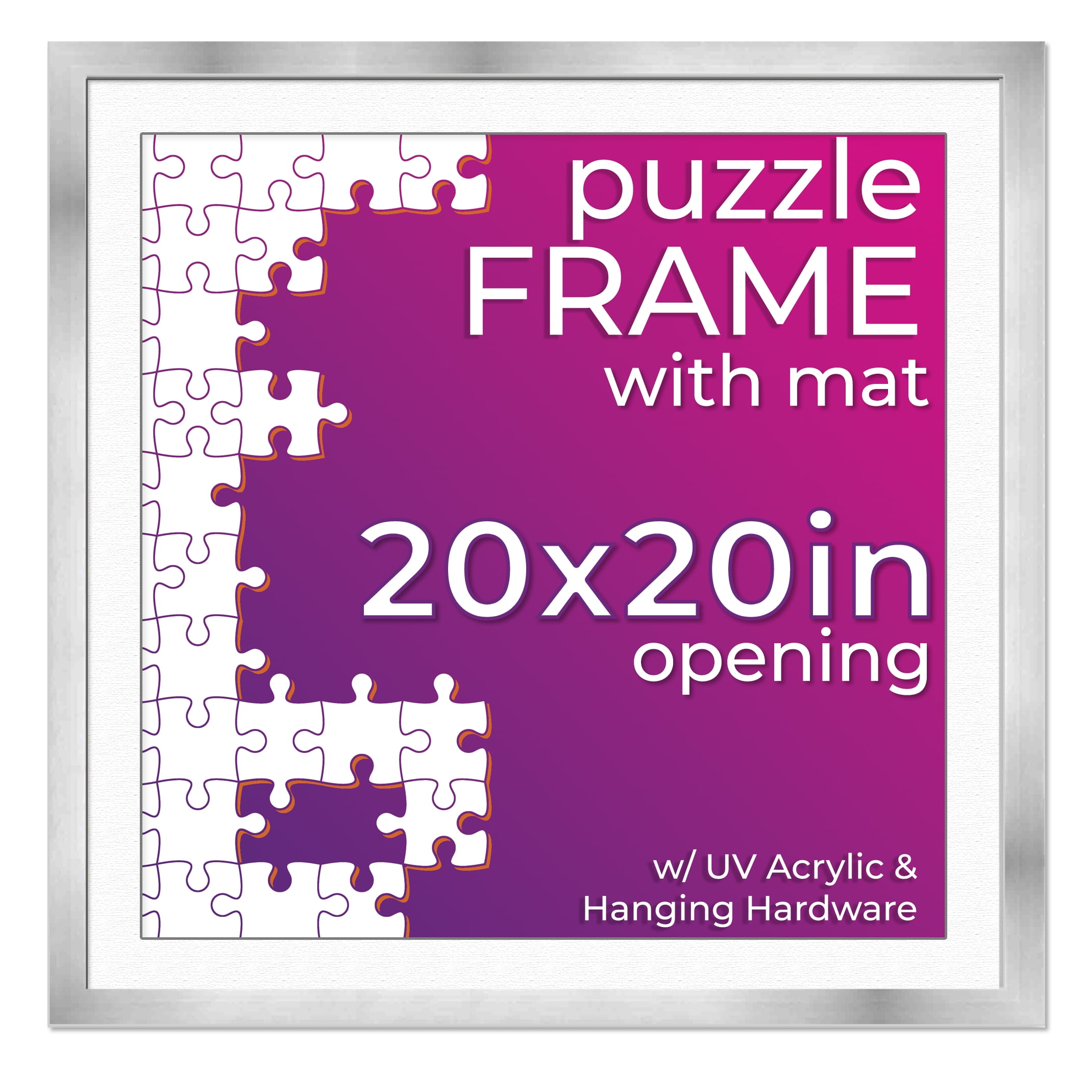 20x20 Frame for Jigsaw Puzzles - Wooden Silver Puzzle Frame with Mat ...