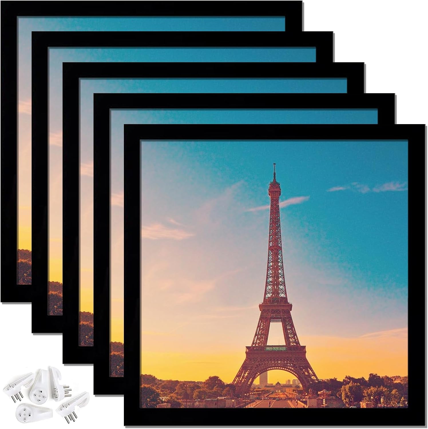20x20 Picture Frame Set of 5, Black Square Photo Frames High ...