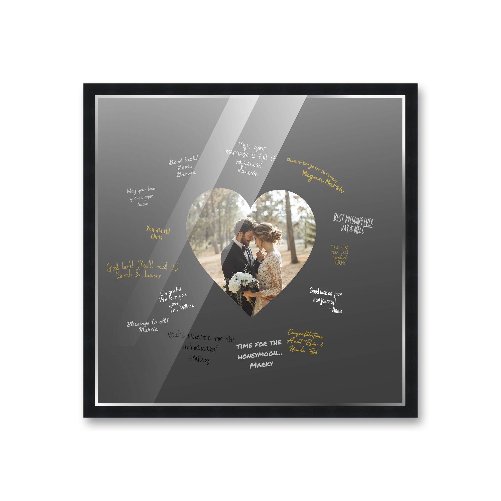 20x20 Square Black Autograph & Signature Picture Frame w/ Black Heart ...