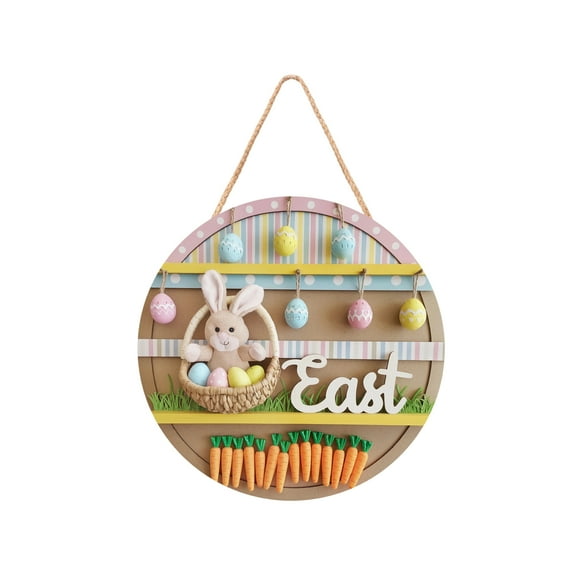20x20cm Easter Wooden Door Sign - Bunny & Egg Welcome Plaque, Holiday ...