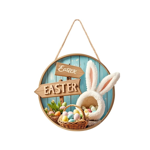 20x20cm Easter Wooden Door Sign - Bunny & Egg Welcome Plaque, Holiday ...