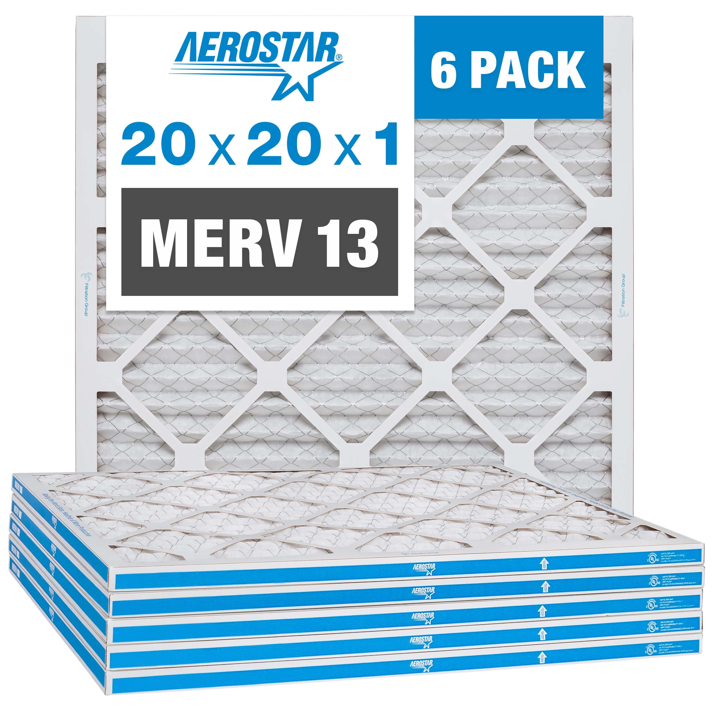 20x20x1 Aerostar FIlter MERV 13, Air Filter, 20x20x1, Box of 6 ...