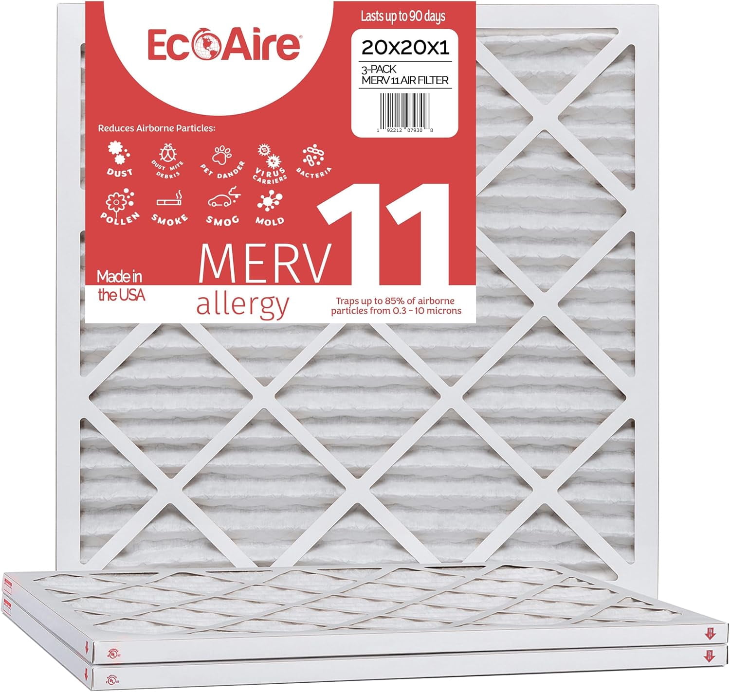 20x20x1 MERV 11-3 Count - Pleated Furnace & Air Conditioner Filters ...
