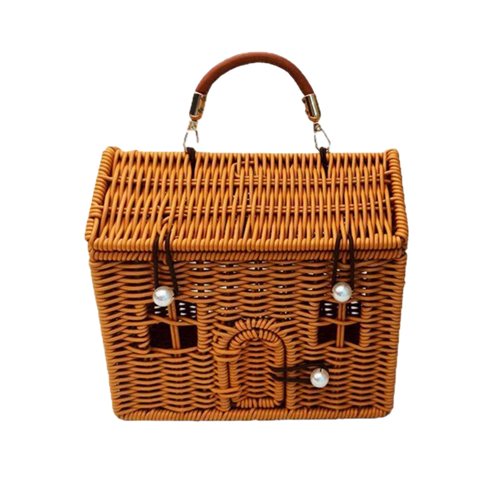 20x20x12cm Imitation Rattan House Shaped Basket With Lid Handle ...