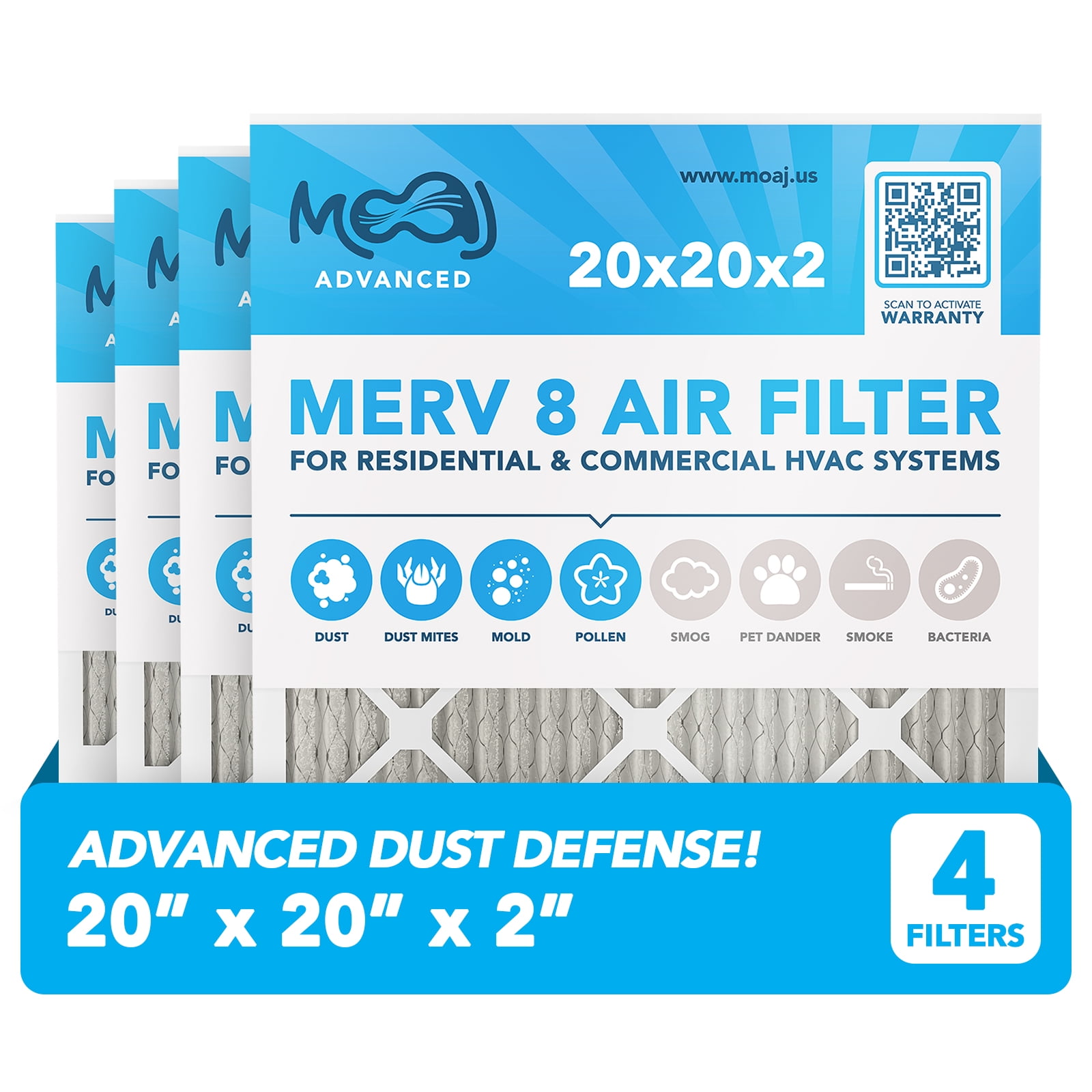 20x20x2 Air Filter (4-PACK) | MERV 8 | MOAJ Advanced Dust Defense ...