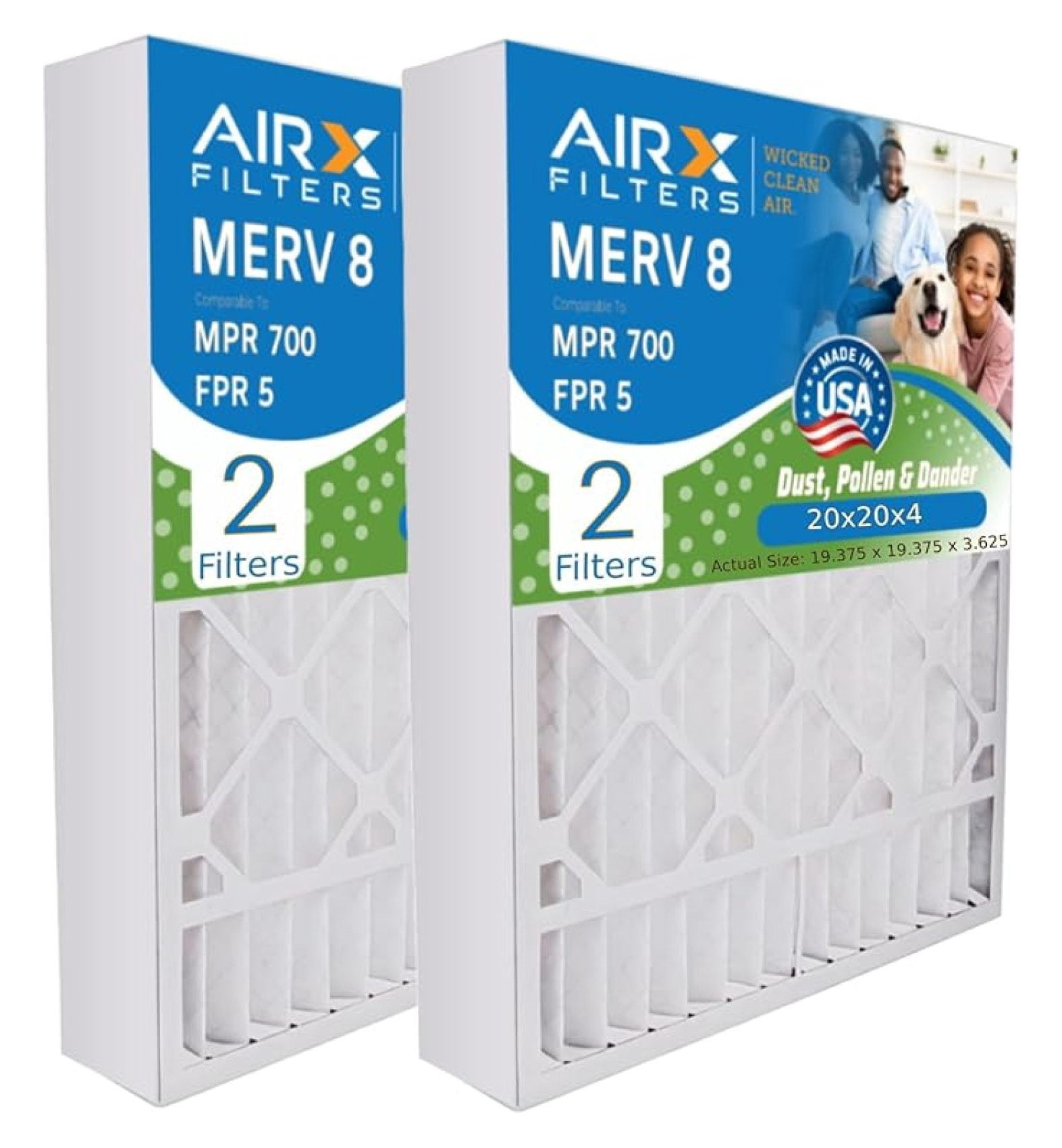 20x20x4 Air Filter MERV 8 - 2 Pack HVAC Filters - Furnace Filters for ...