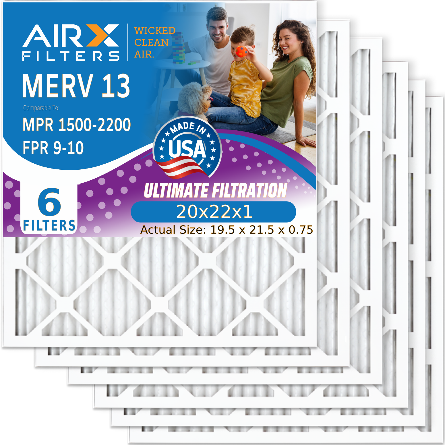 20x22x1 Air Filter MERV 13 Comparable To MPR 1500 2200 FPR 9