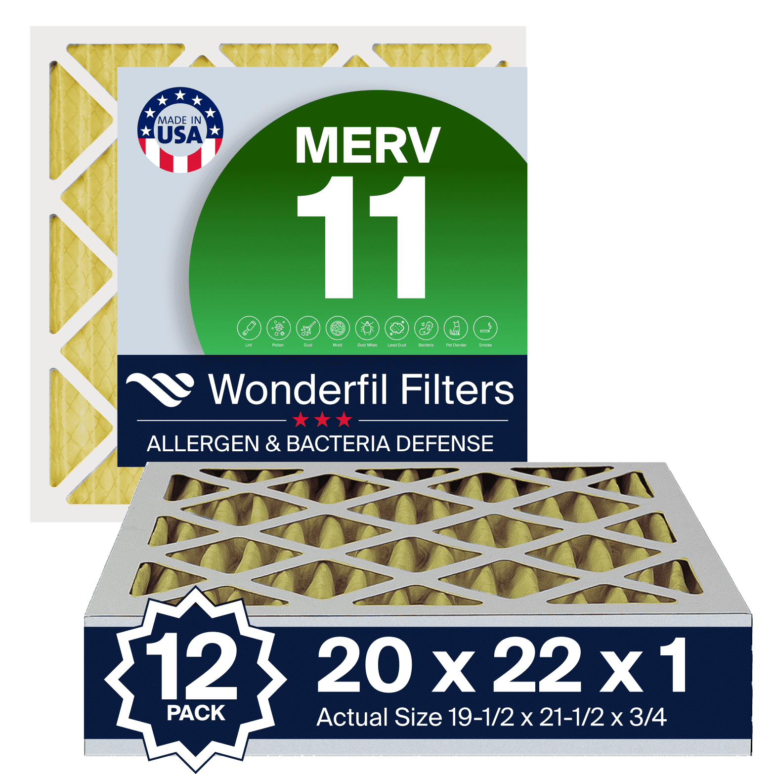 20x22x1 MERV 11 Air Filter (12-Pack) | Wonderfil Filters | Pleated HVAC ...