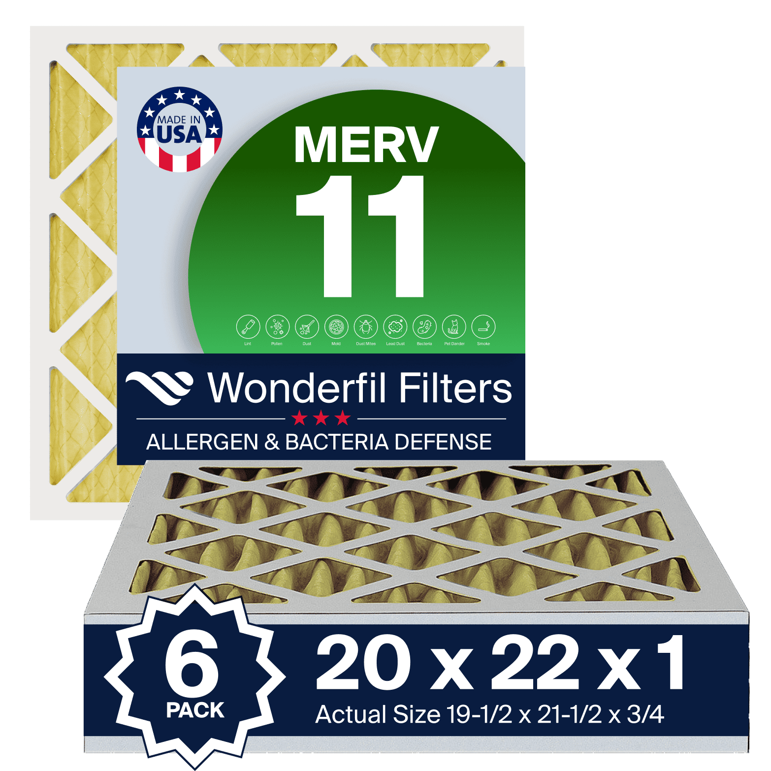 20x22x1 MERV 11 Air Filter (6-Pack) | Wonderfil Filters | Pleated HVAC ...