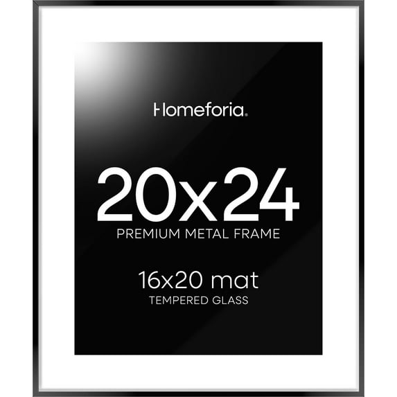 20x24 Picture Frame Black, High End Metal 20x24 Frame Matted to 16x20 ...