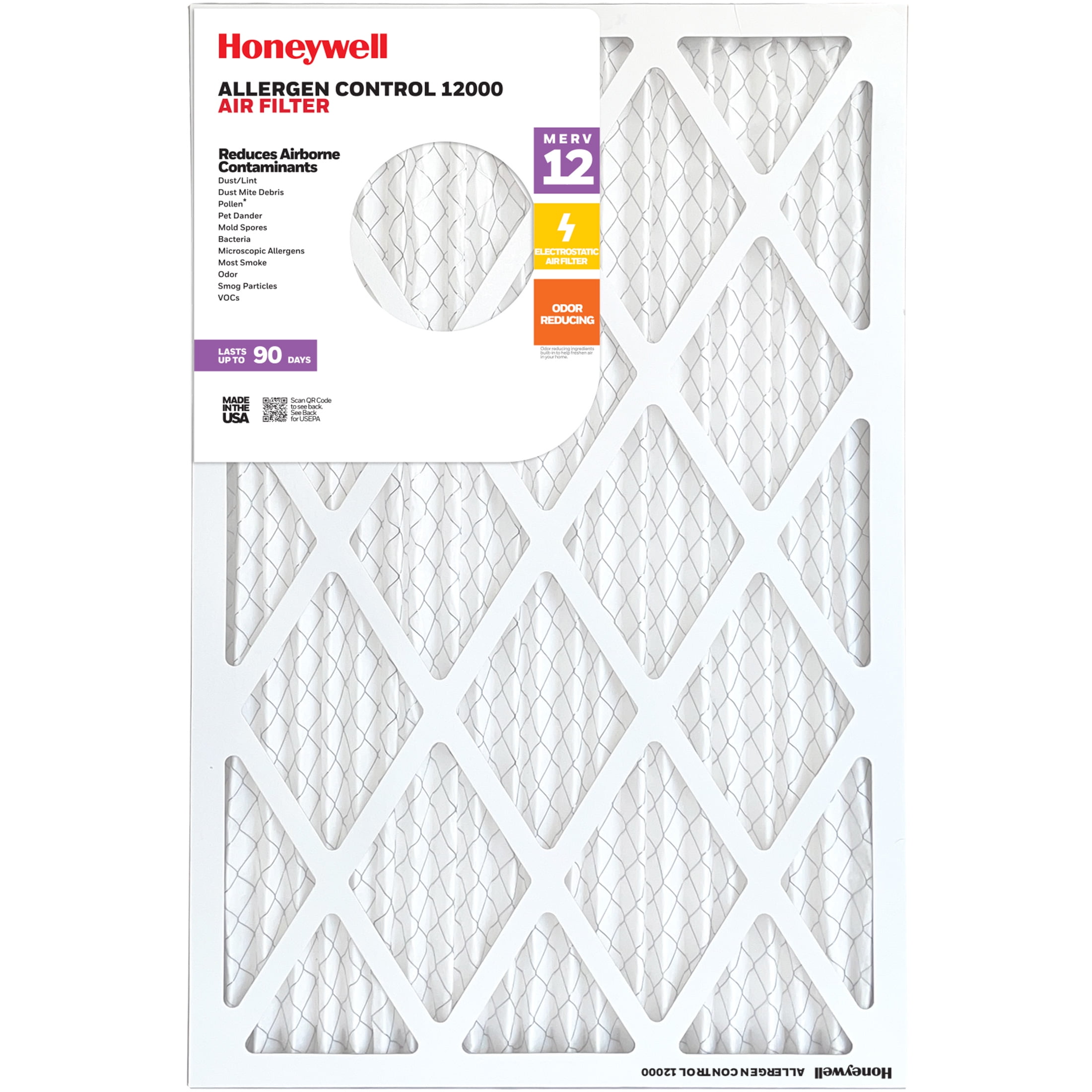 20x25x1 HONEYWELL Allergen Control 12000 MERV12 Air Filter P1 - Walmart.com