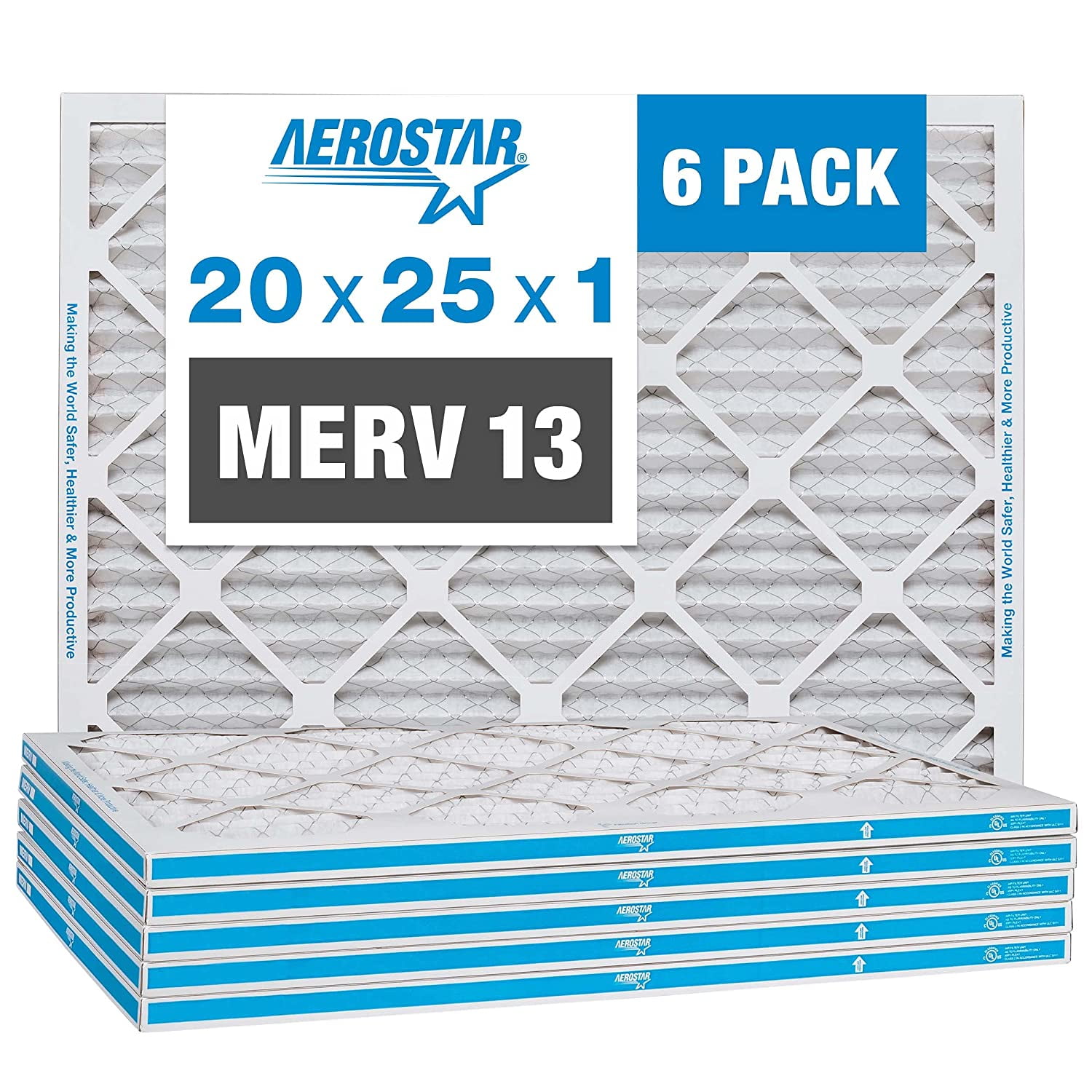 20x25x1 MERV 13 - 6 Count - Pleated HVAC, Furnace & Air Conditioner ...