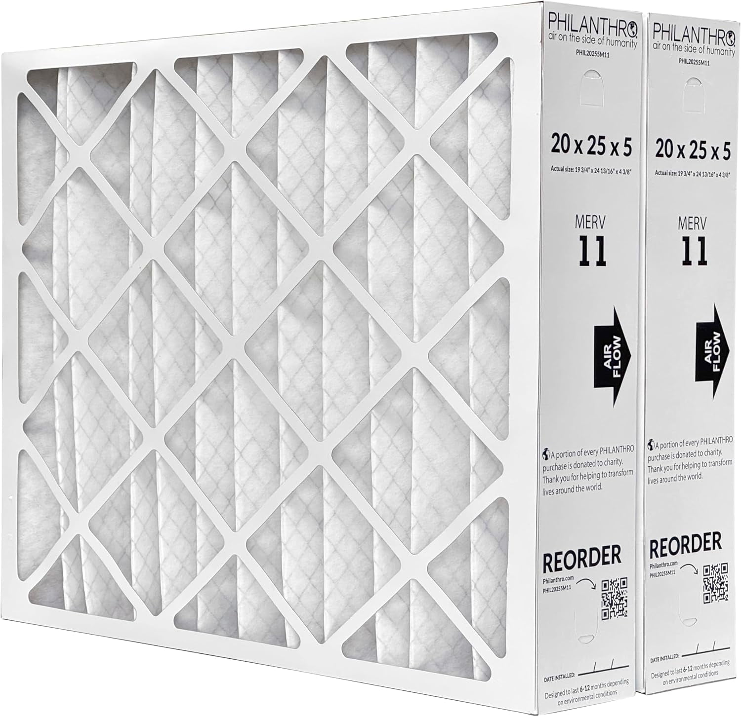 20x25x5 Air Filter, MERV 11 (2-Pack) for Honeywell FC100A1037, Lennox ...