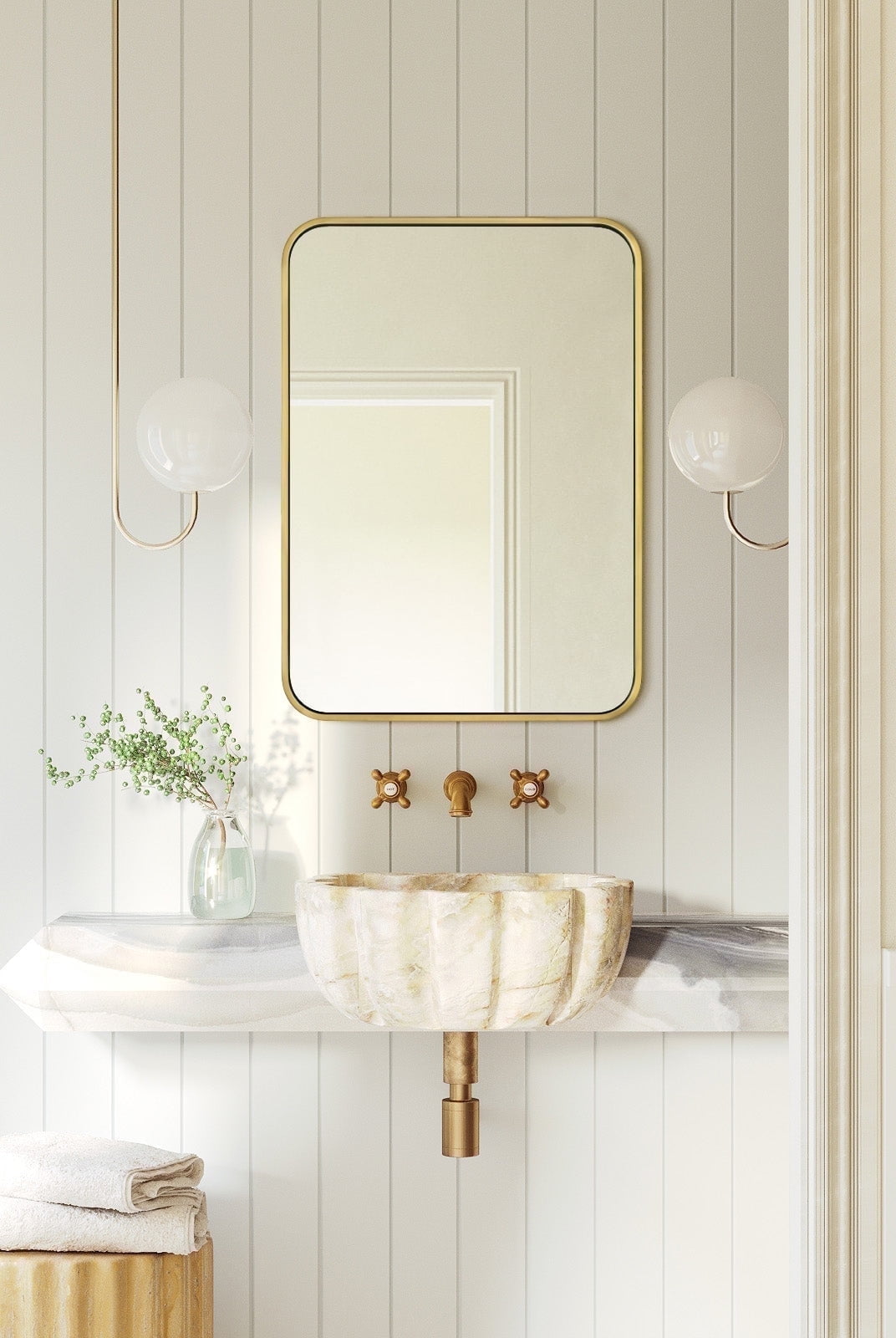20x28'' Gold Mirrors for Bathroom, Gold Bathroom Vanity Mirror, Rounded ...