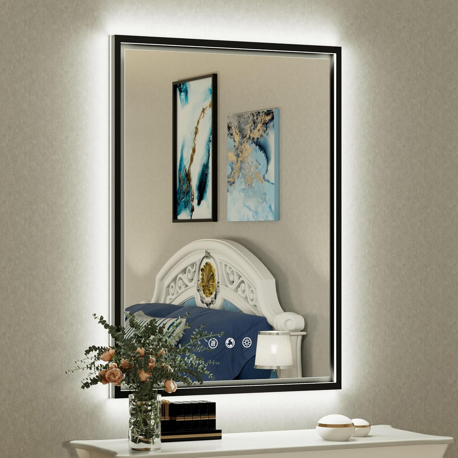 20x28 Inch Black LED Bathroom Mirror, 3000K/4500K/6000K, Lighted Vanity ...