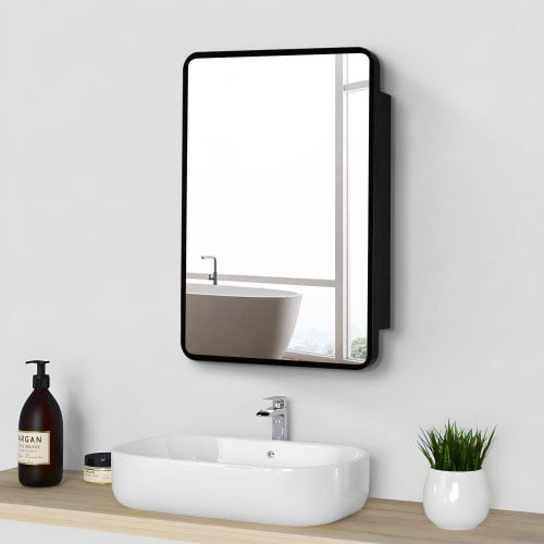 20x28 inch Black Metal Framed Wall mount or Recessed Bathroom Medicine ...