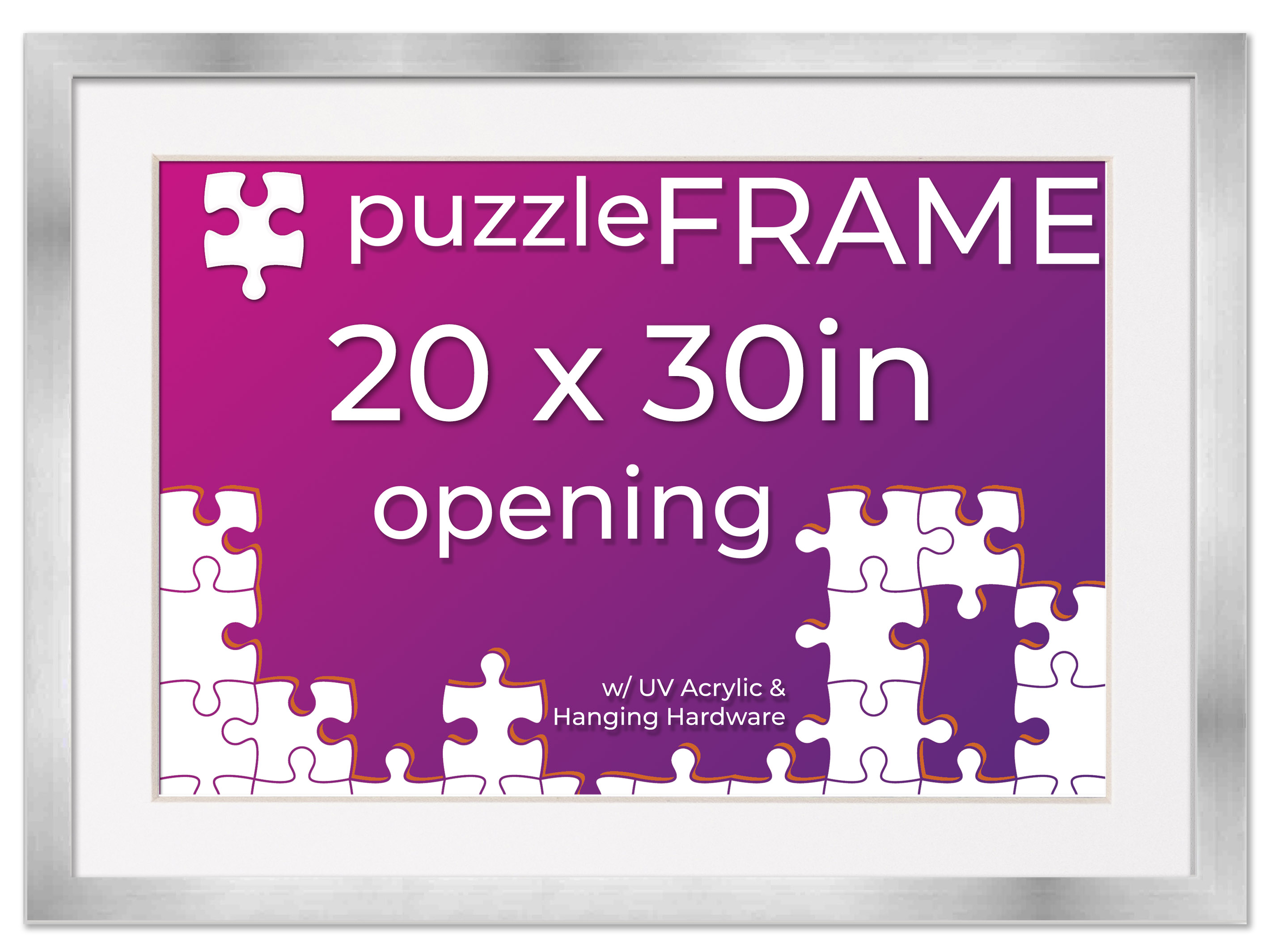 20x30 Frame for Jigsaw Puzzles - Wooden Silver Puzzle Frame with Mat ...