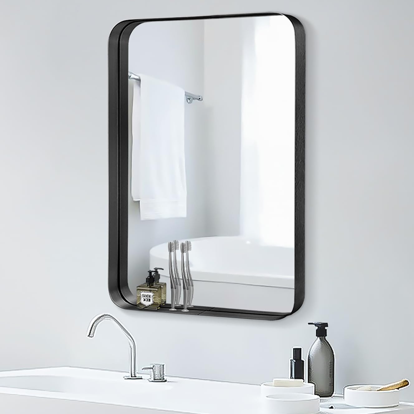 20x30 Inch Rectangle Mirror with Thick Metal Frame for Wall Mount ...