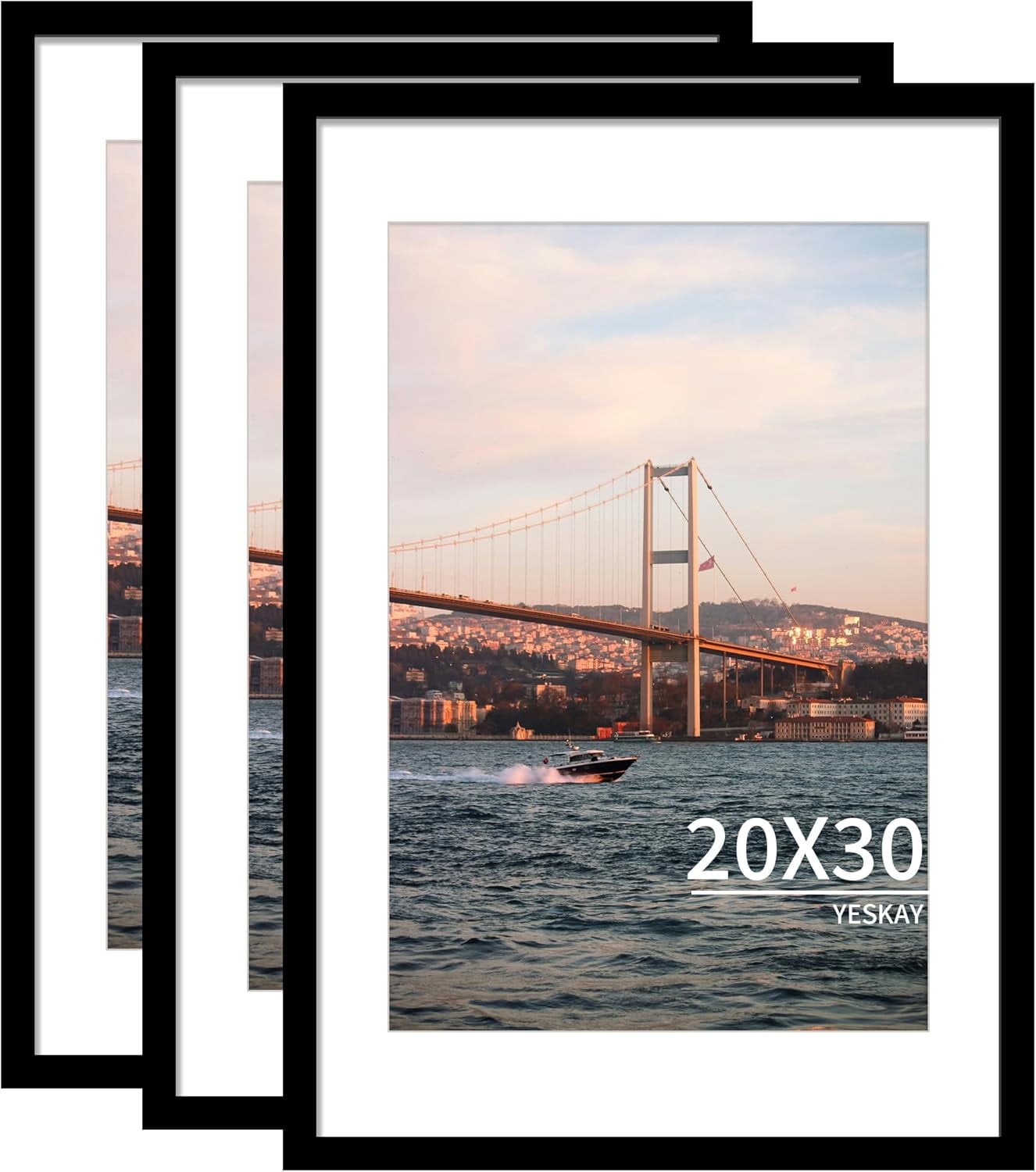 20x30 Picture Frame Black Set of 3, Display Pictures 16x24 with Mat or ...
