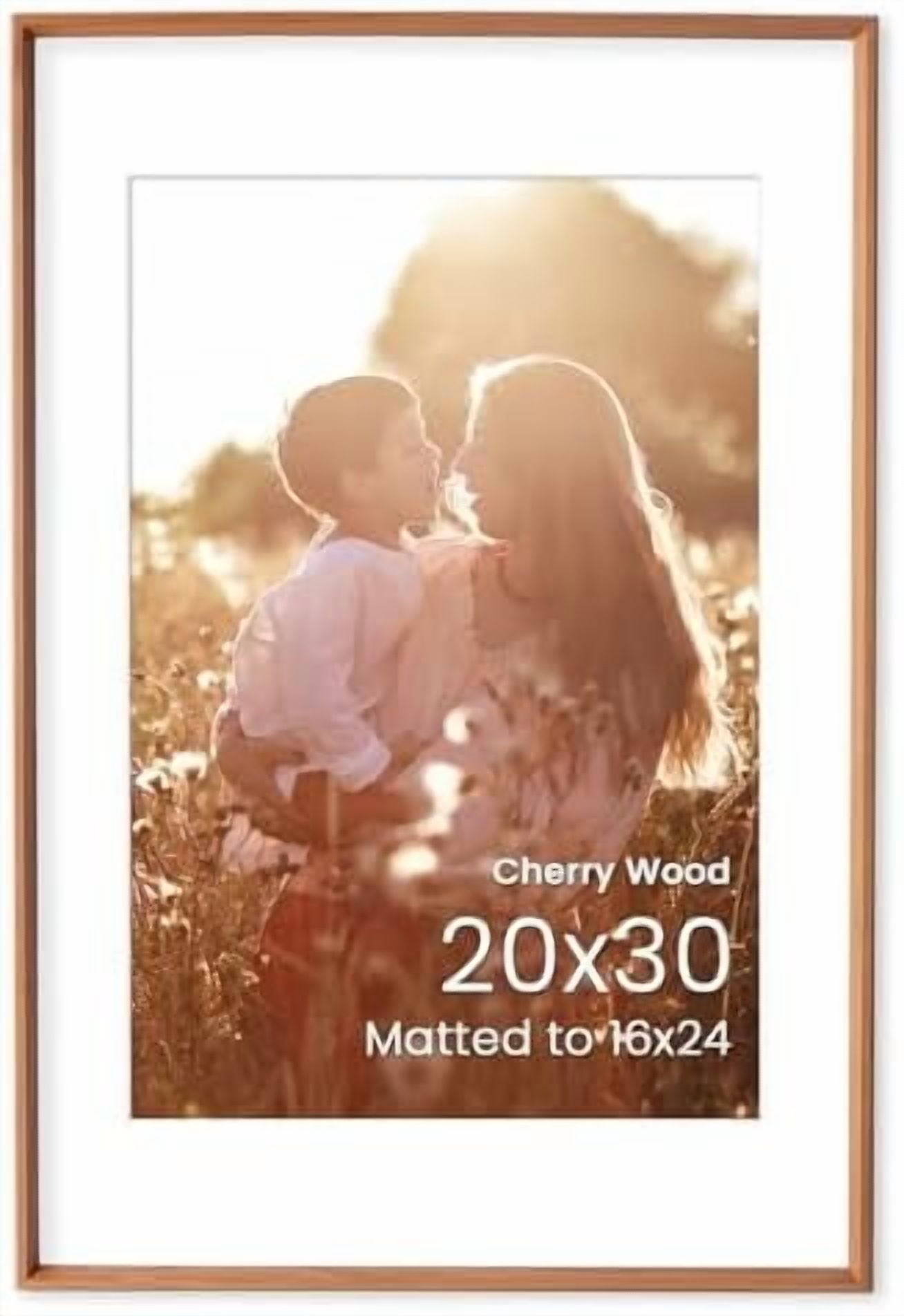 20x30 Picture Frame, Solid Cherry Wood 20x30 Frame with mat for 16x24 ...
