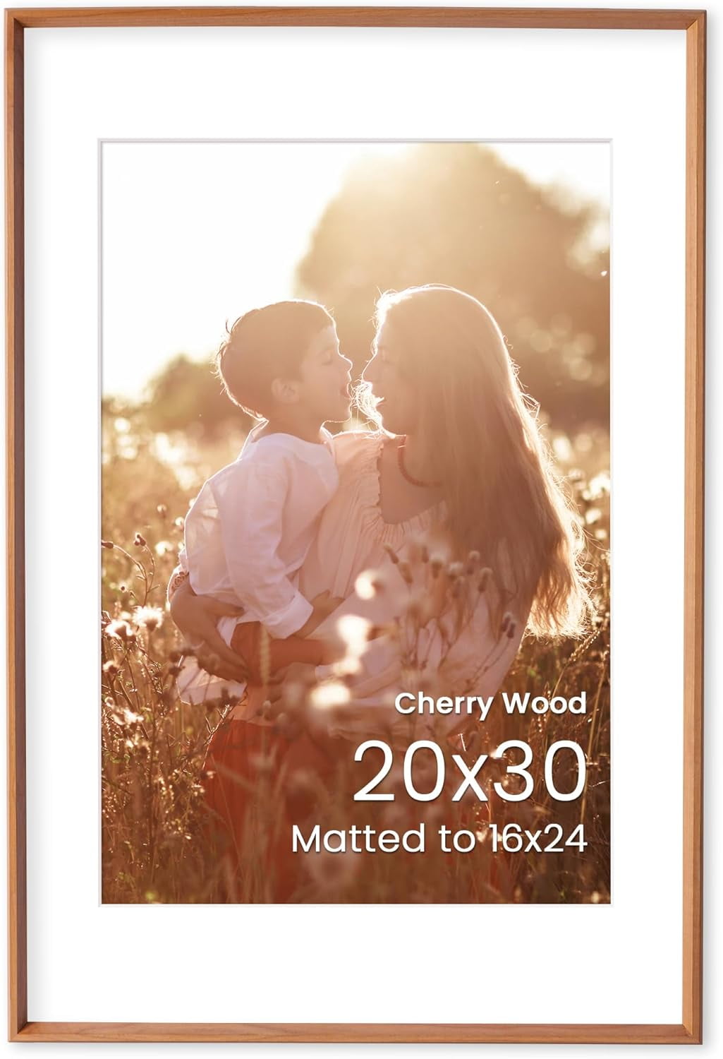 20x30 Picture Frame, Solid Cherry Wood 20x30 Frame with mat for 16x24 ...