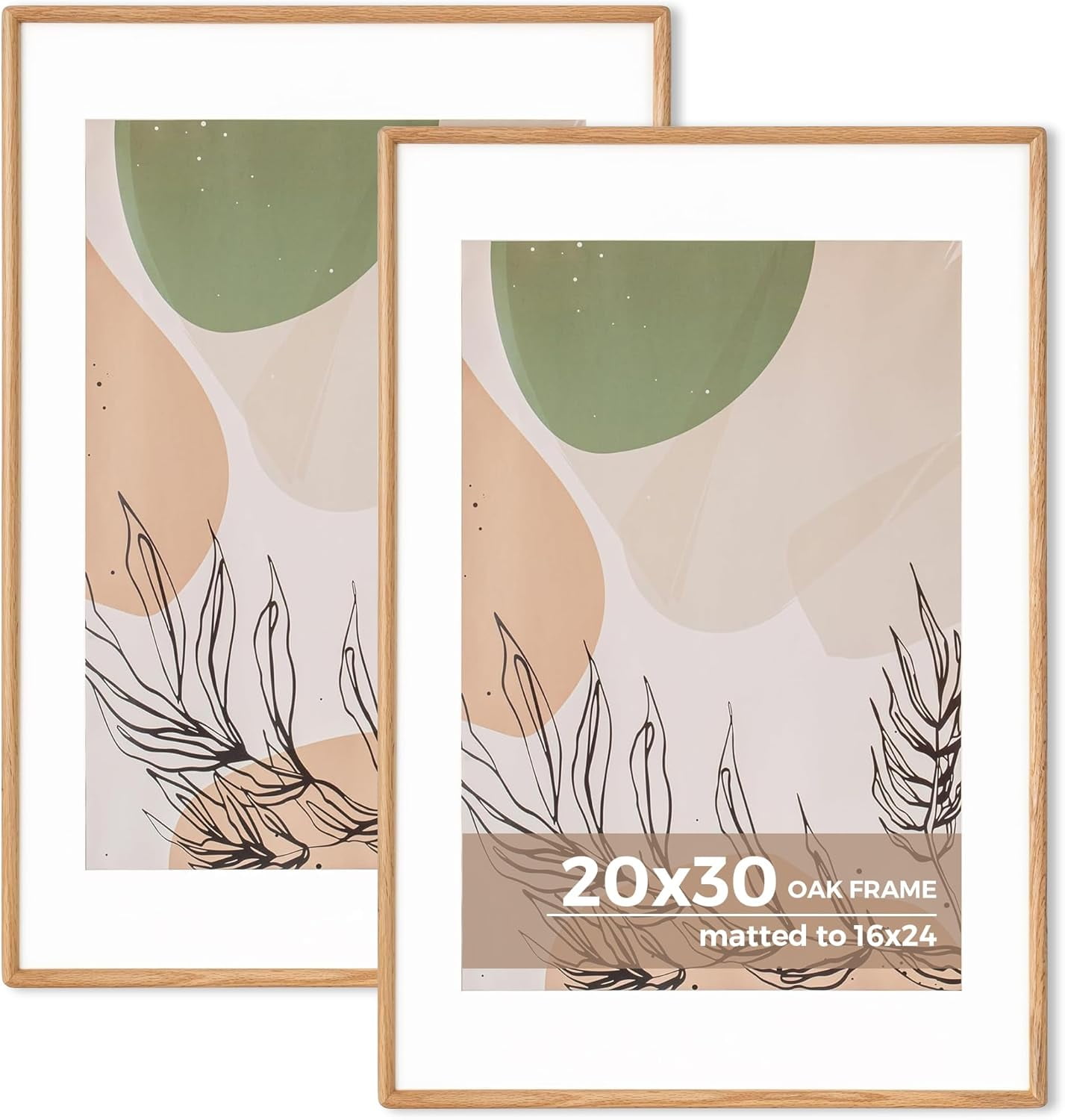 20x30 Picture Frame Solid Oak - 2 Pack 20 x 30 Poster Frame Matted to 16x24 - Rounded Corner ...