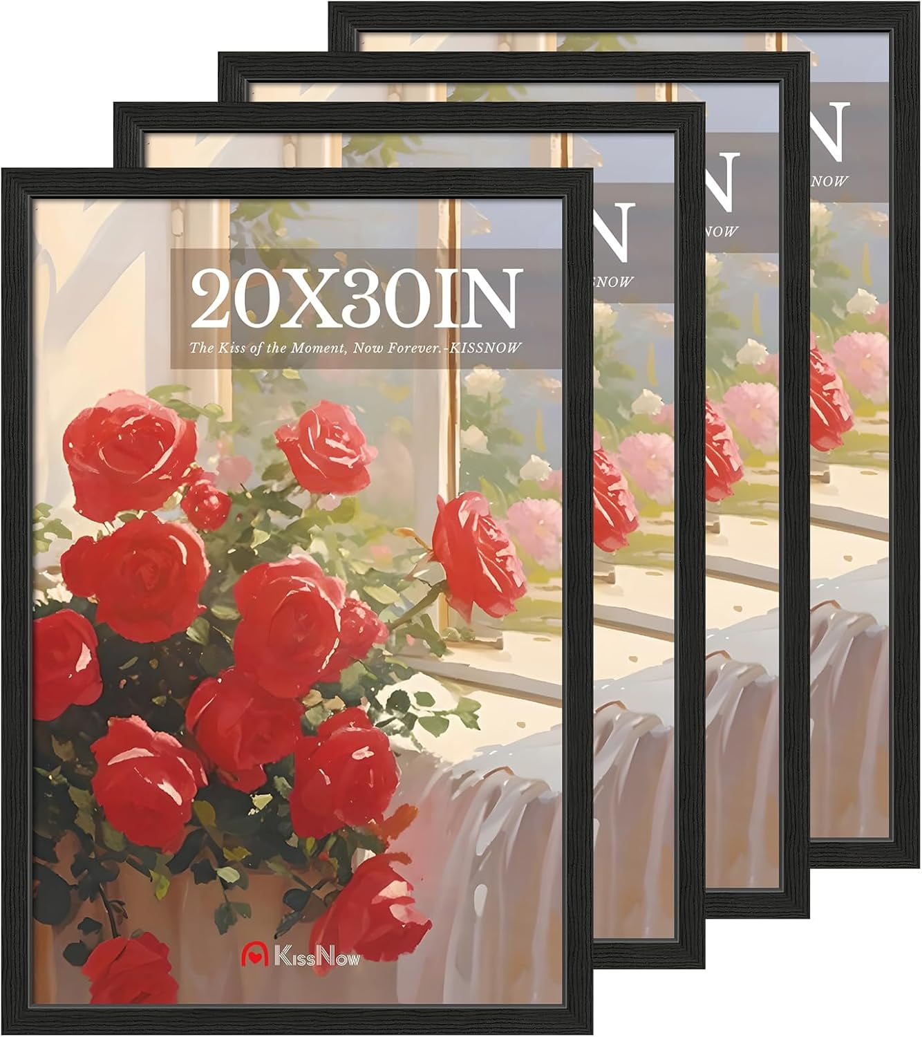 20x30 Poster Frame 4 Pack, Textured Black Solid Wood, Wall Gallery ...
