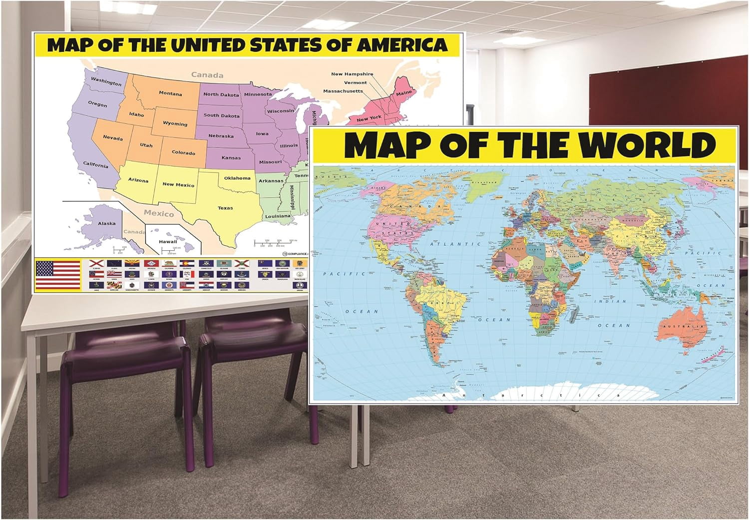 20x30 World Map and Map of the USA - Pack of 2 Laminated Wall Map ...