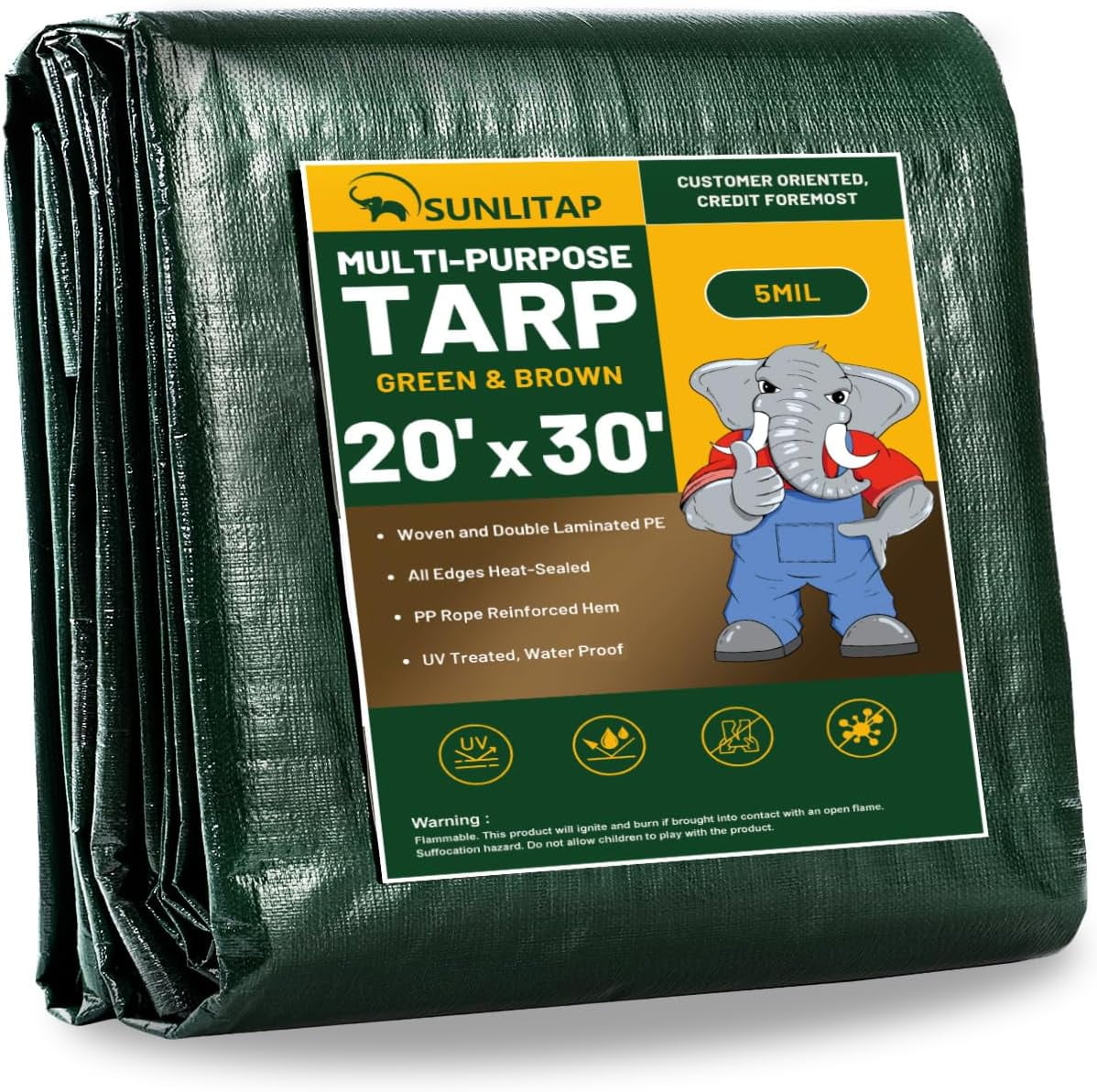 20x30Ft Tarp Cover 5 MIL Waterproof Poly Tarps, Light Duty Tarpaulin ...