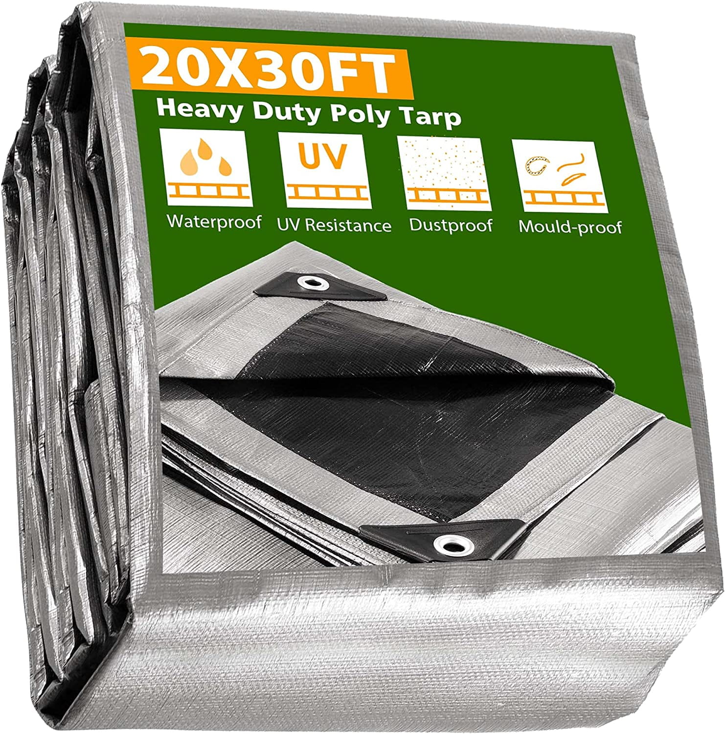 20x30ft Heavy Duty Reinforced Poly Tarp Waterproof Tarpaulin 10-mil ...