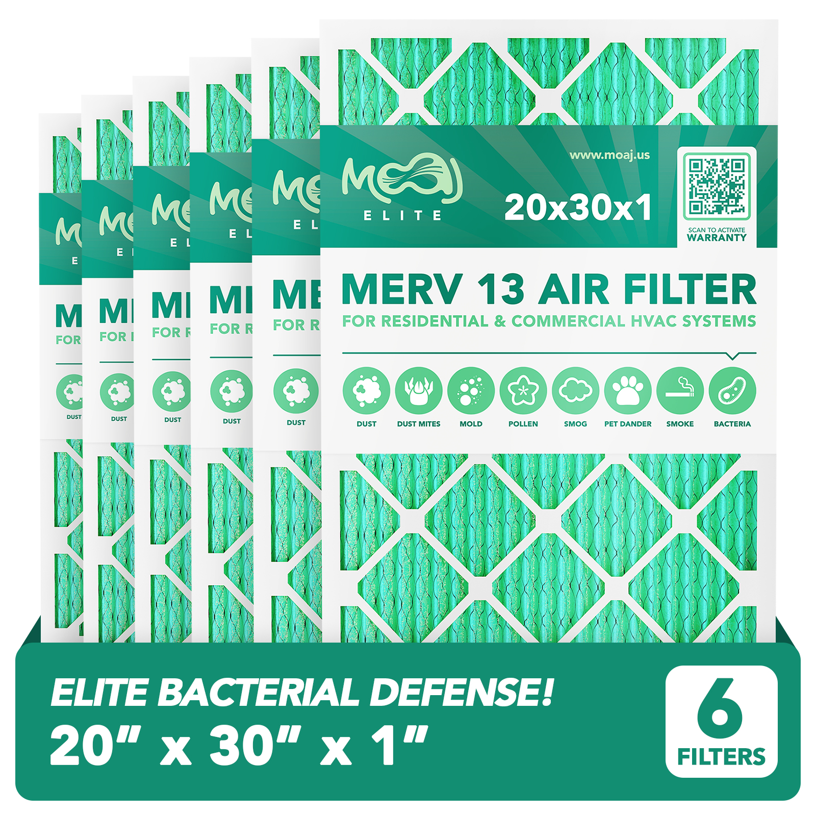 20x30x1 Air Filter 6 PACK MERV 13 MOAJ Elite Bacterial Viral 20x30x1 Air Filter 6 PACK MERV 13 MOAJ Elite Bacterial Viral