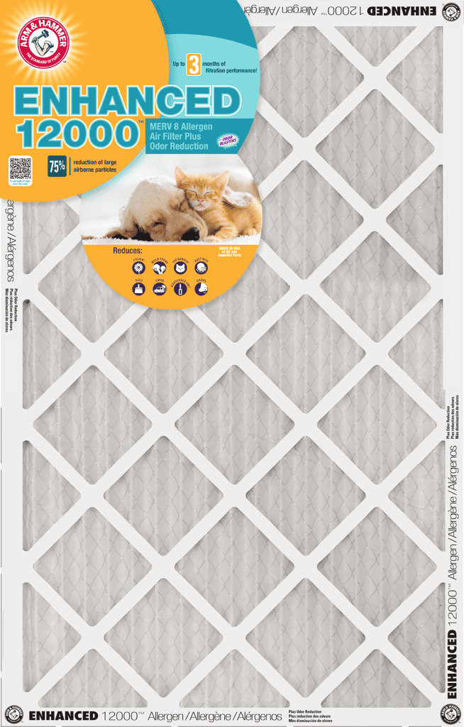 20x30x1 Arm & Hammer Enhanced 12000 Allergen Air Filter & Furnace ...