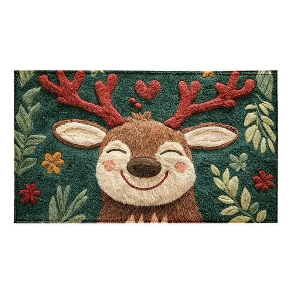 20x32 Inch Plush Christmas Reindeer Doormat Non-Slip Backing Pink ...