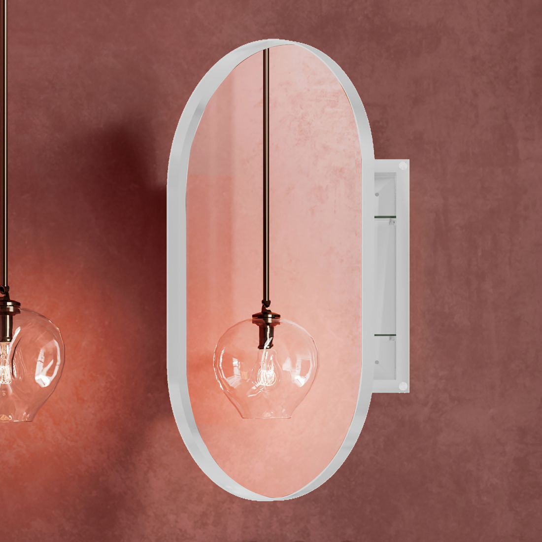 20x34 Inch Oval Recessed Medicine Cabinet – metal framed, with mirror ...