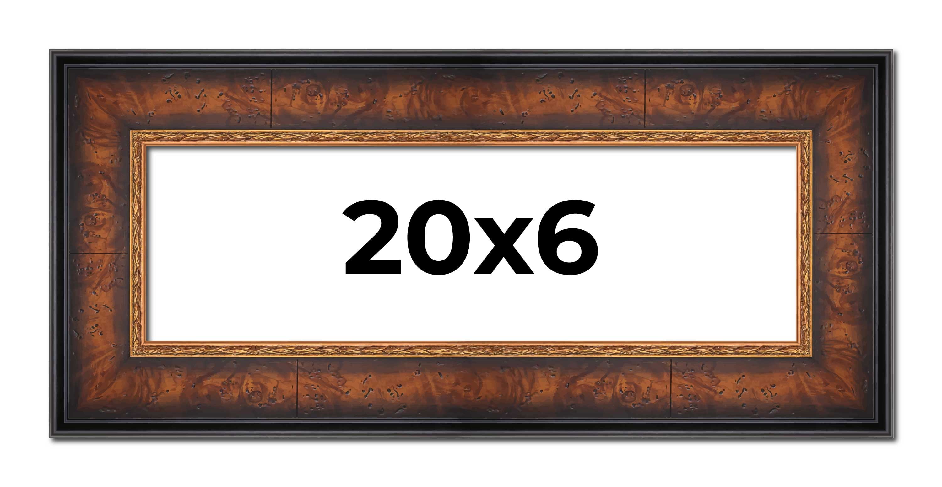 20x6 Frame Brown Walnut Gold Ornate Trim Solid Wood Plein Air Picture ...