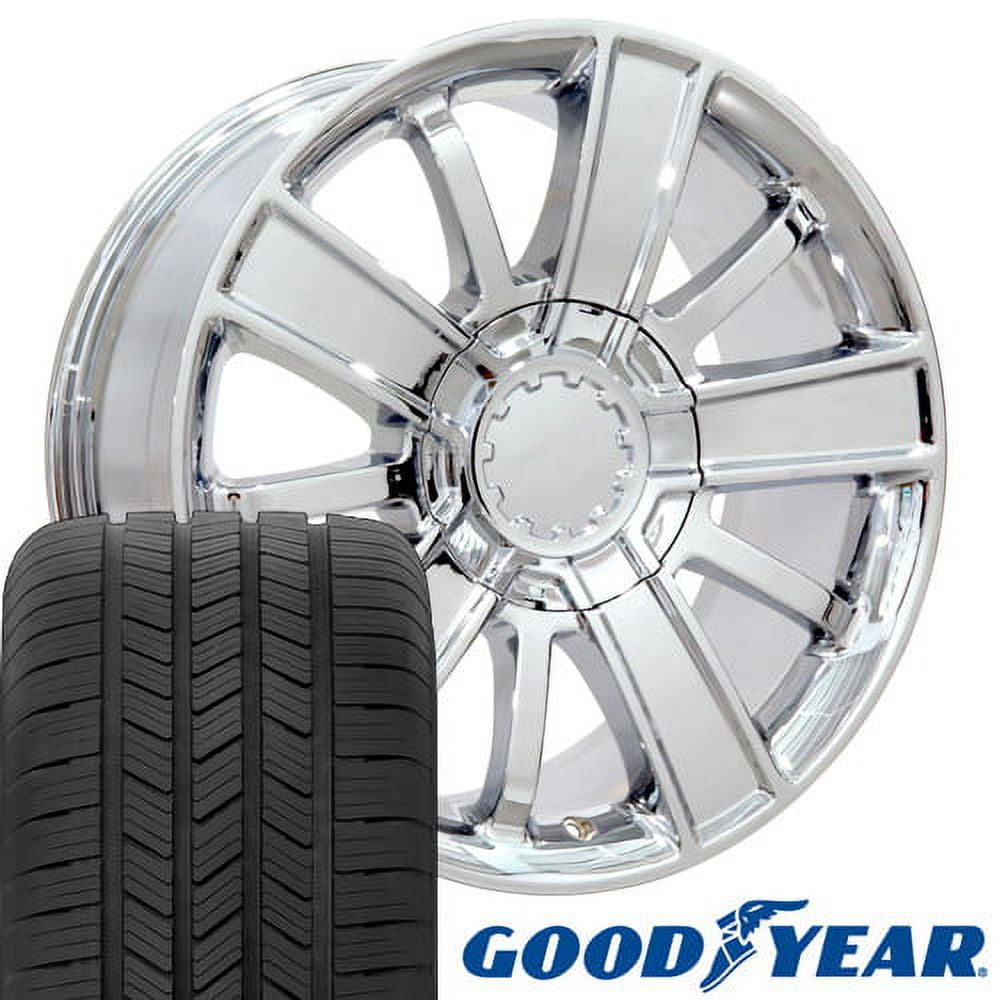 20x9 Wheels & Tires Fit GM Trucks and SUVs - Silverado Style Chrome Rims with Goodyear Tires ...