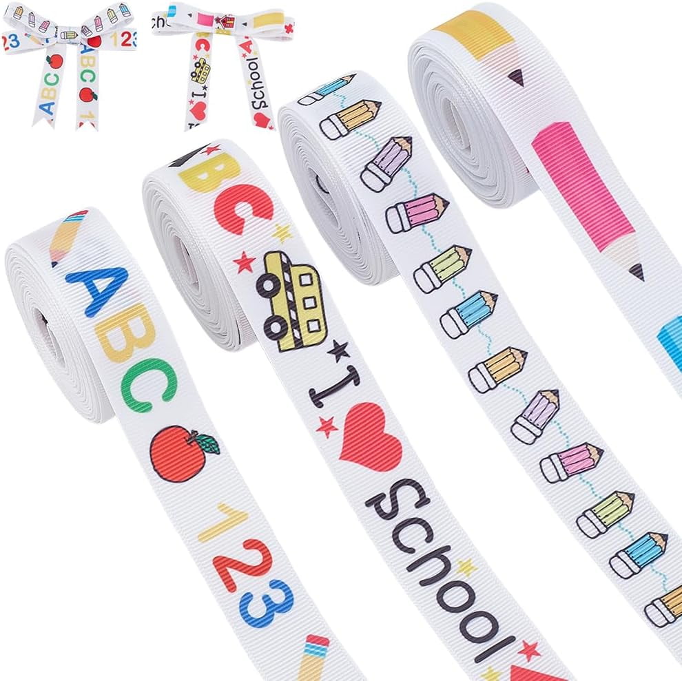 20yards School Ribbons 7/8 inch ABC Pencil Bus Gift Wrap Ribbons ...