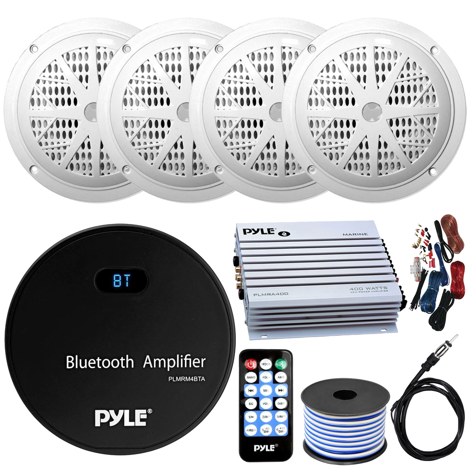 21-29' Pontoon Boat Audio Bundle: Pyle Gauge Style Bluetooth USB AUX ...