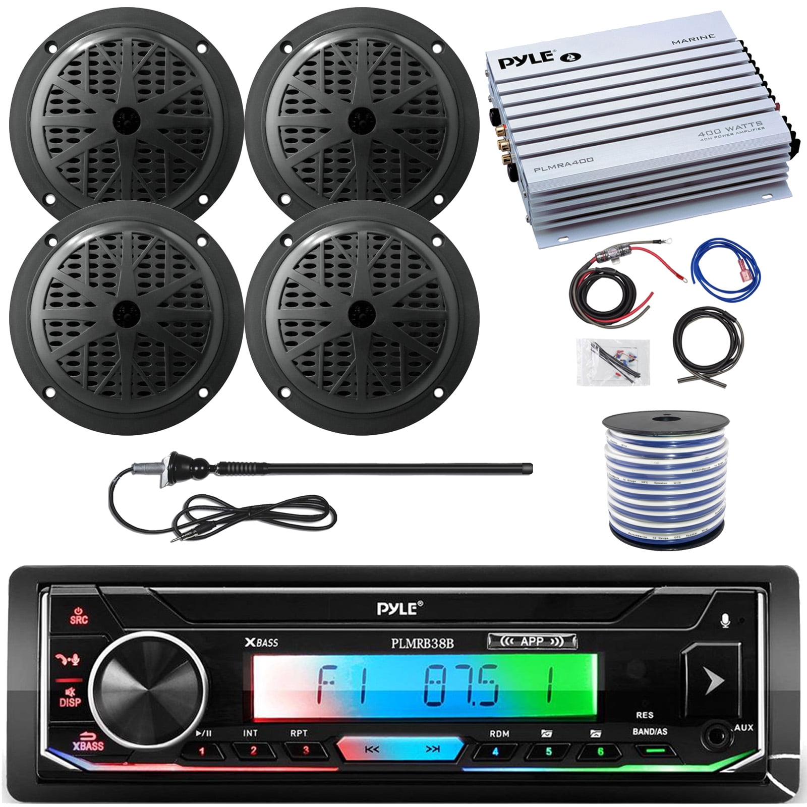 21-29' Pontoon Boat Audio Bundle: Pyle Single DIN Bluetooth Marine ...