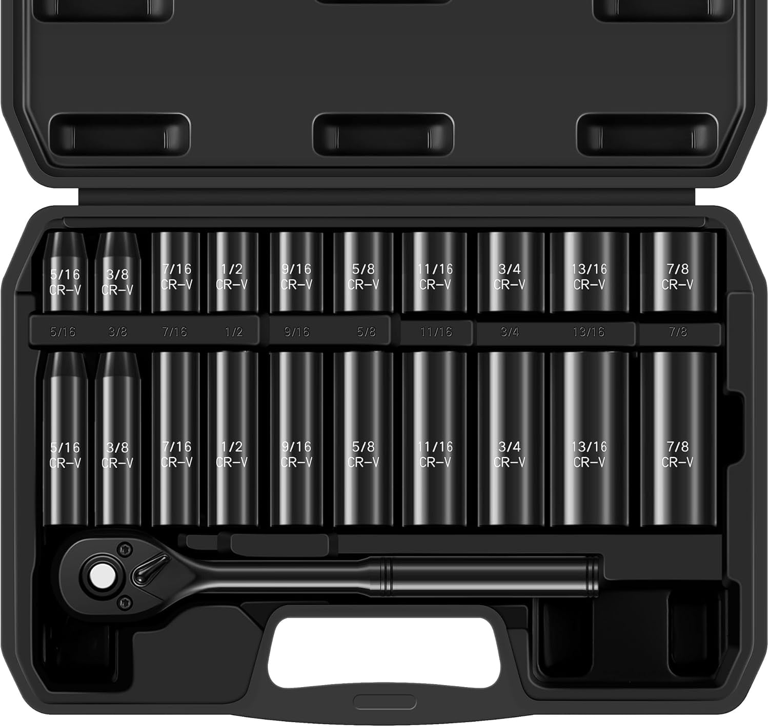 21- 3/8" Drive Socket Set, (5/16"- 7/8"), Deep and Shallow Sockets, 72 ...