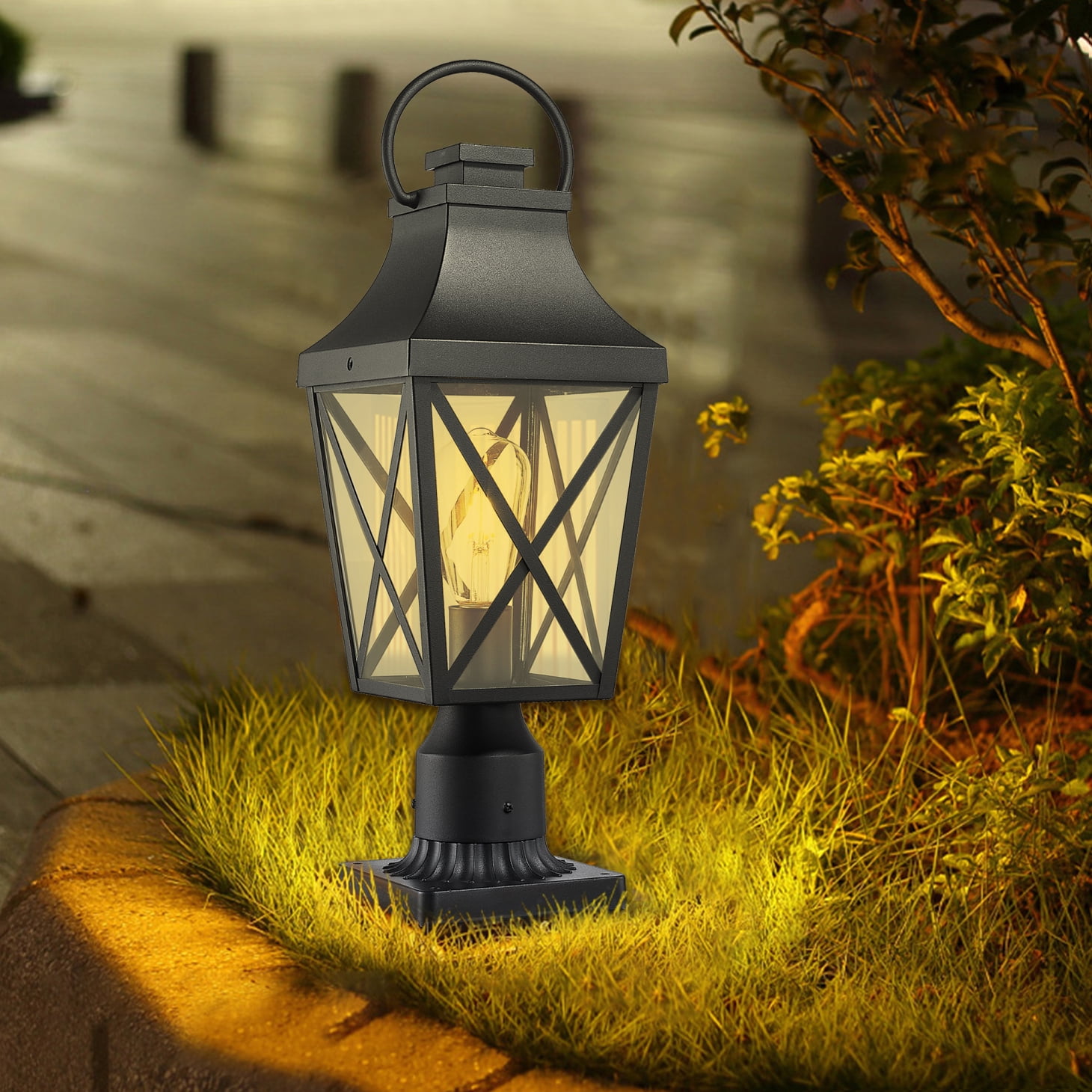 21.3 Inch Tall Outdoor Lamp Post 1-Pack with Black Cross Stripe Glass ...