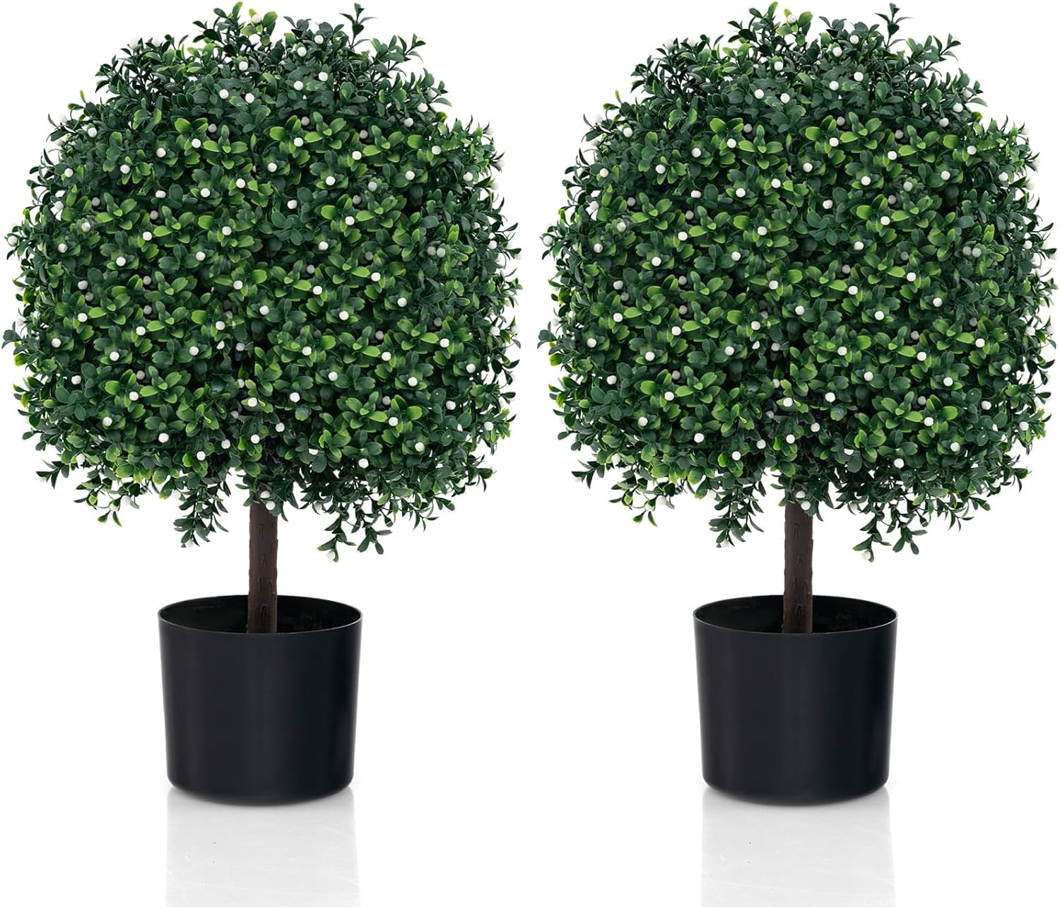 21.5’’ Artificial Boxwood Topiary Ball Tree, Set of 2 Faux Potted ...