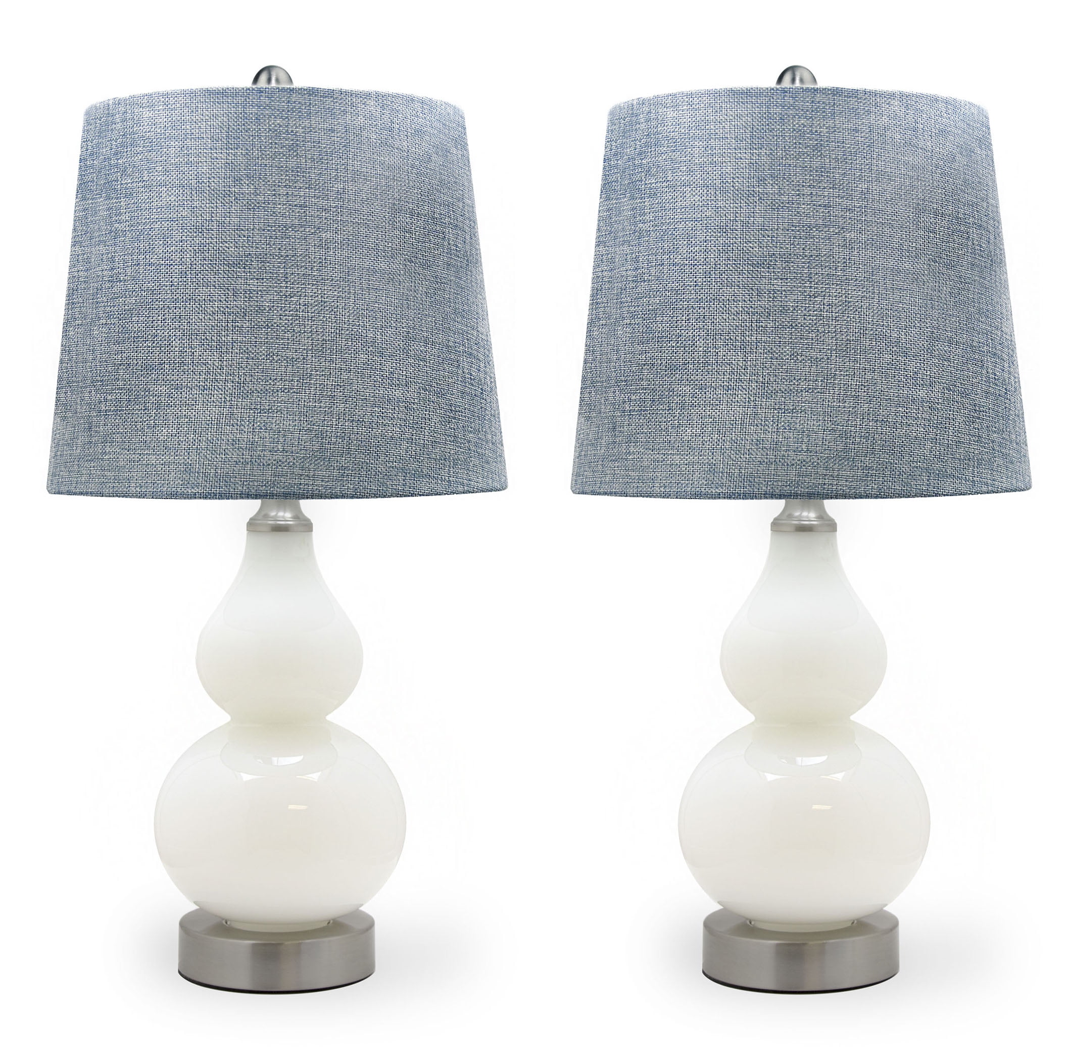 21.5" Glossy White Table Lamp Set ft. Double Gourd Body, Brushed Nickel ...