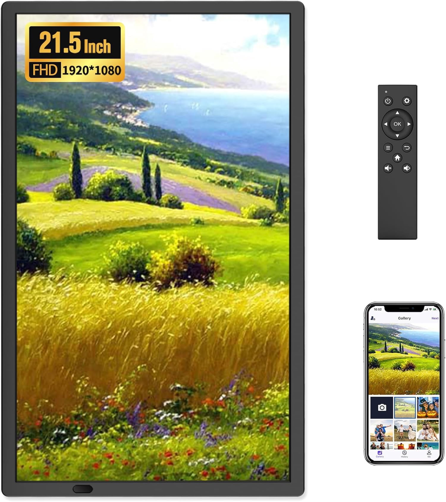 21.5" Large Digital Picture Frame 64GB, WiFi Photo Frame 1920x1080 FHD ...